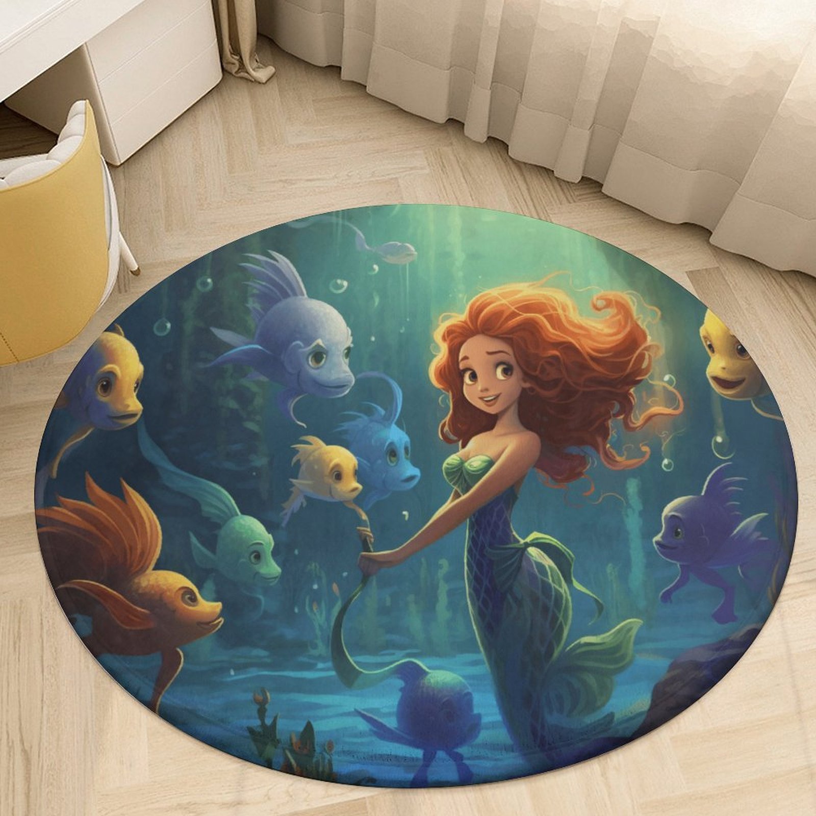 Cartoon Mermaid Seaweed Round Area Rugs for Bedroom Living Room, 4FT ...