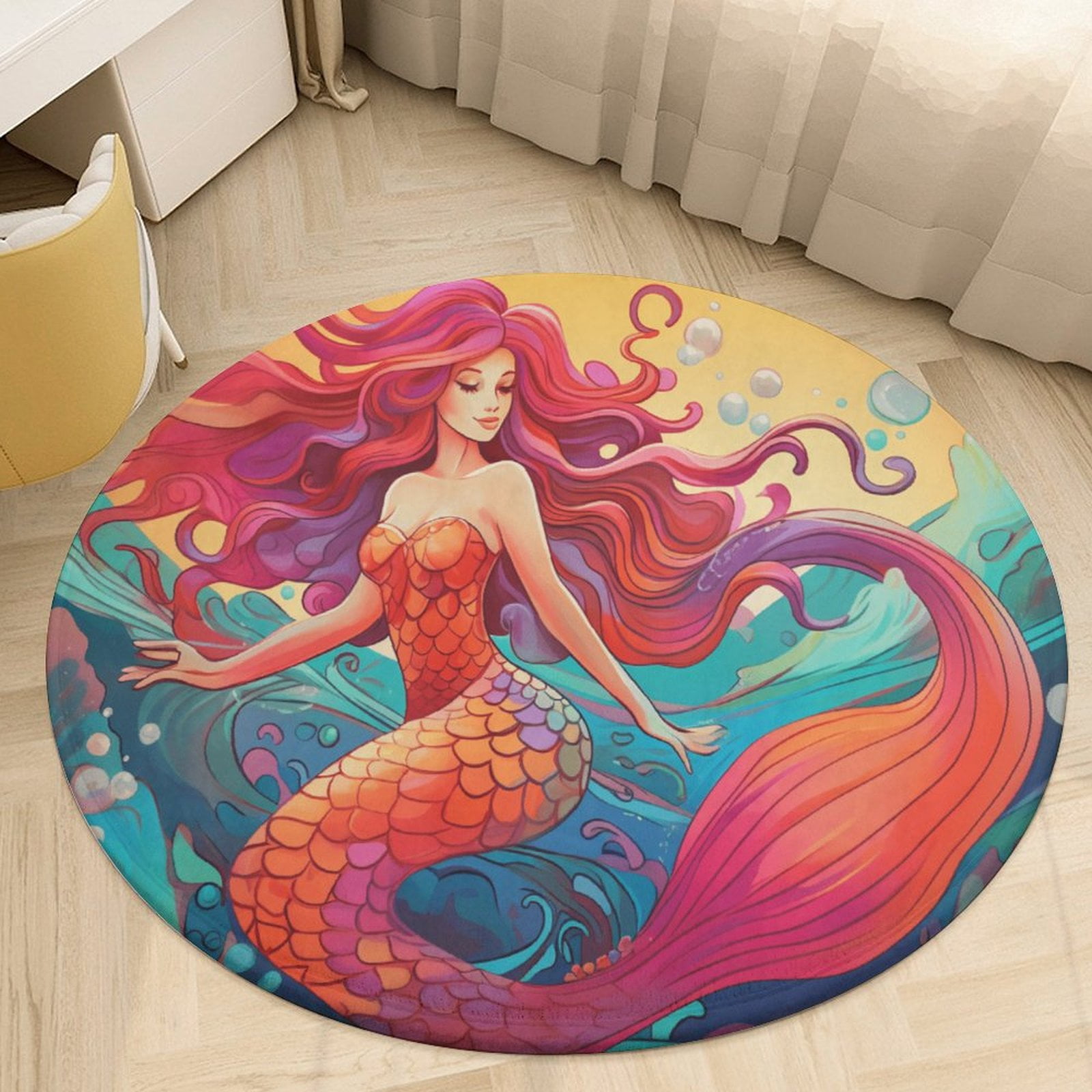 Cartoon Mermaid Seaweed Round Area Rugs for Bedroom Living Room, 5FT ...