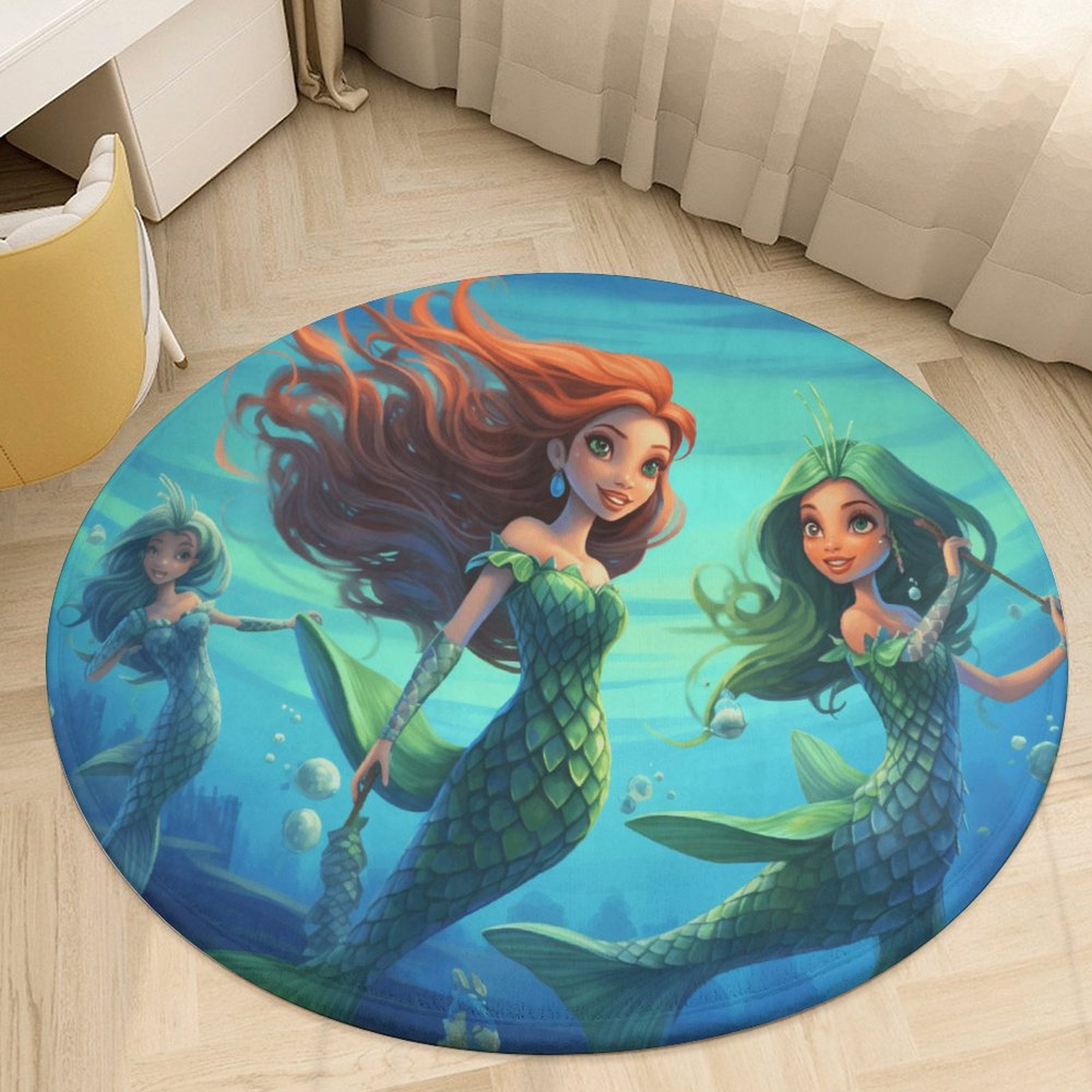 Cartoon Mermaid Seaweed Round Area Rugs for Bedroom Living Room, 5FT ...