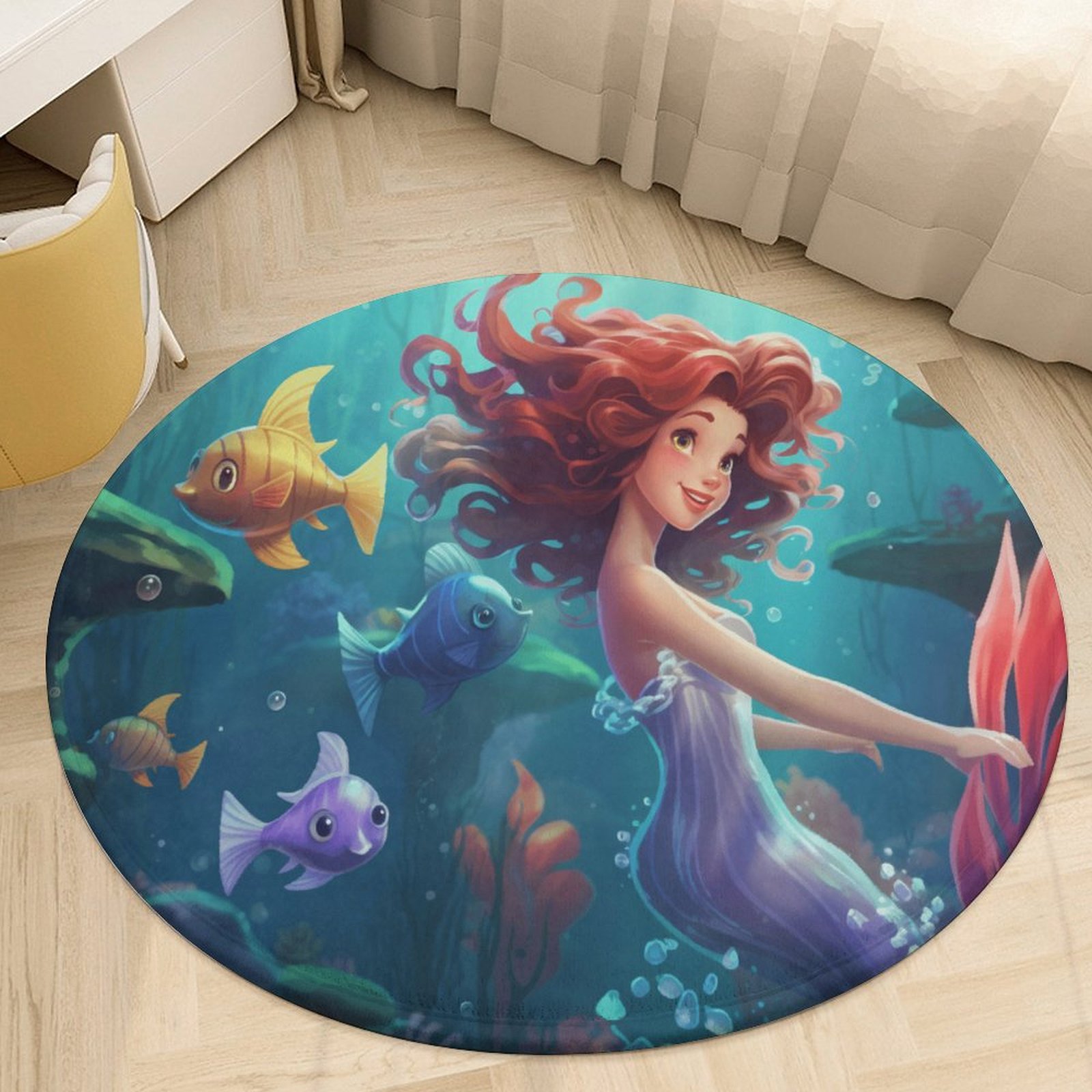 Cartoon Mermaid Seaweed Round Area Rugs for Bedroom Living Room, 5FT ...