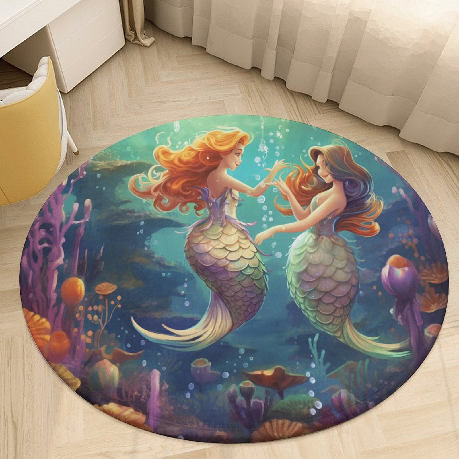 Cartoon Mermaid Seaweed Round Area Rugs for Bedroom Living Room, 5FT ...