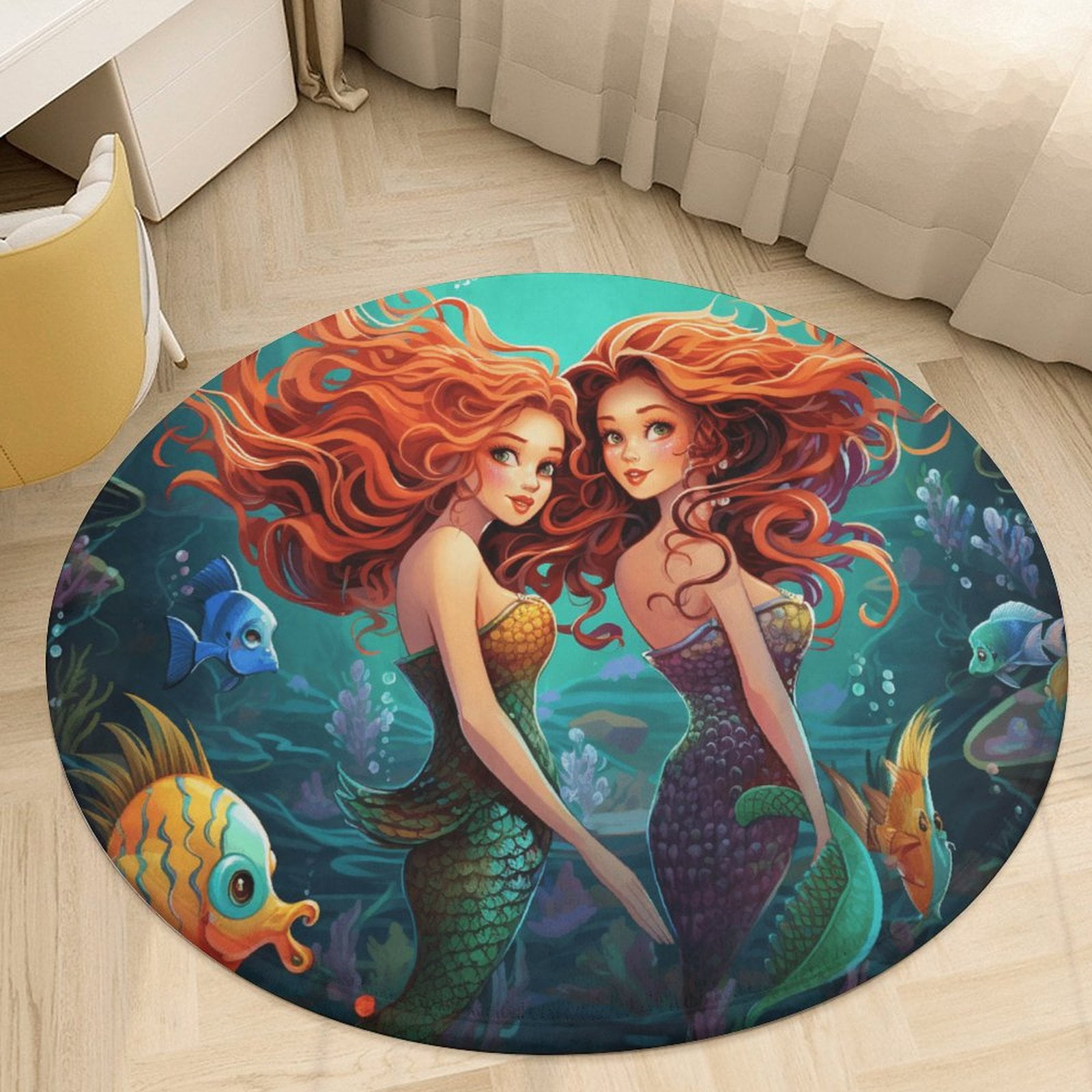 Cartoon Mermaid Seaweed Round Area Rugs for Bedroom Living Room, 5FT ...