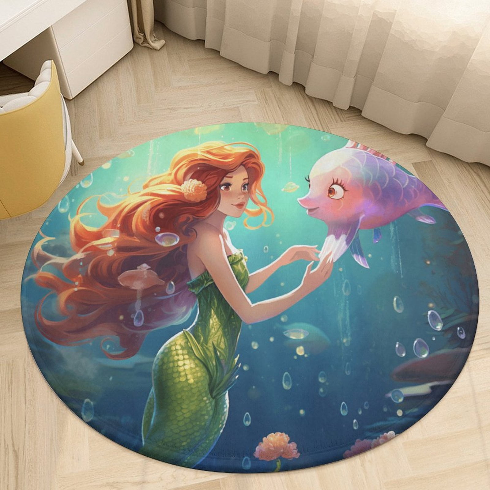 Cartoon Mermaid Seaweed Round Area Rugs for Bedroom Living Room, 5FT ...