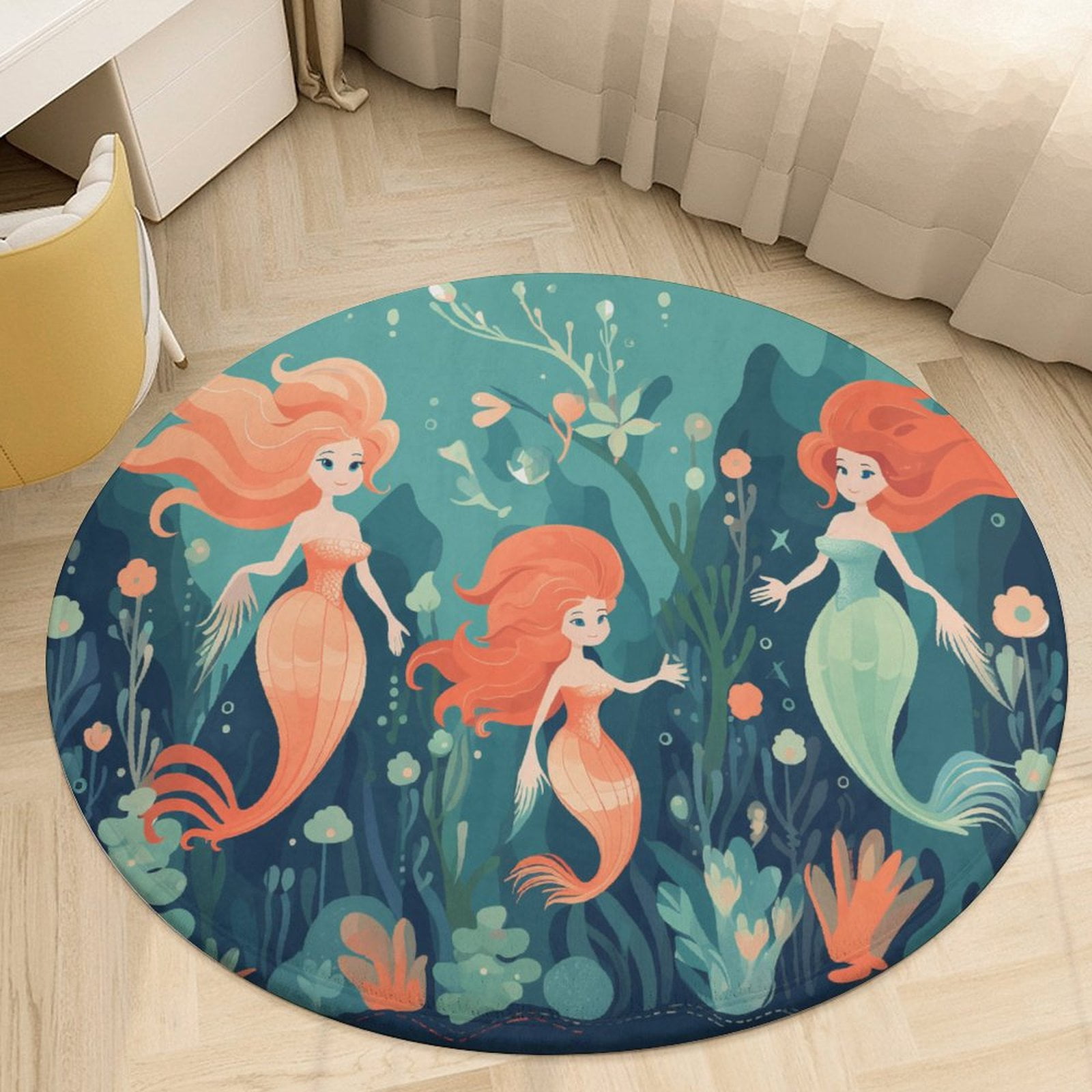 Cartoon Mermaid Seaweed Round Area Rugs for Bedroom Living Room, 6FT ...