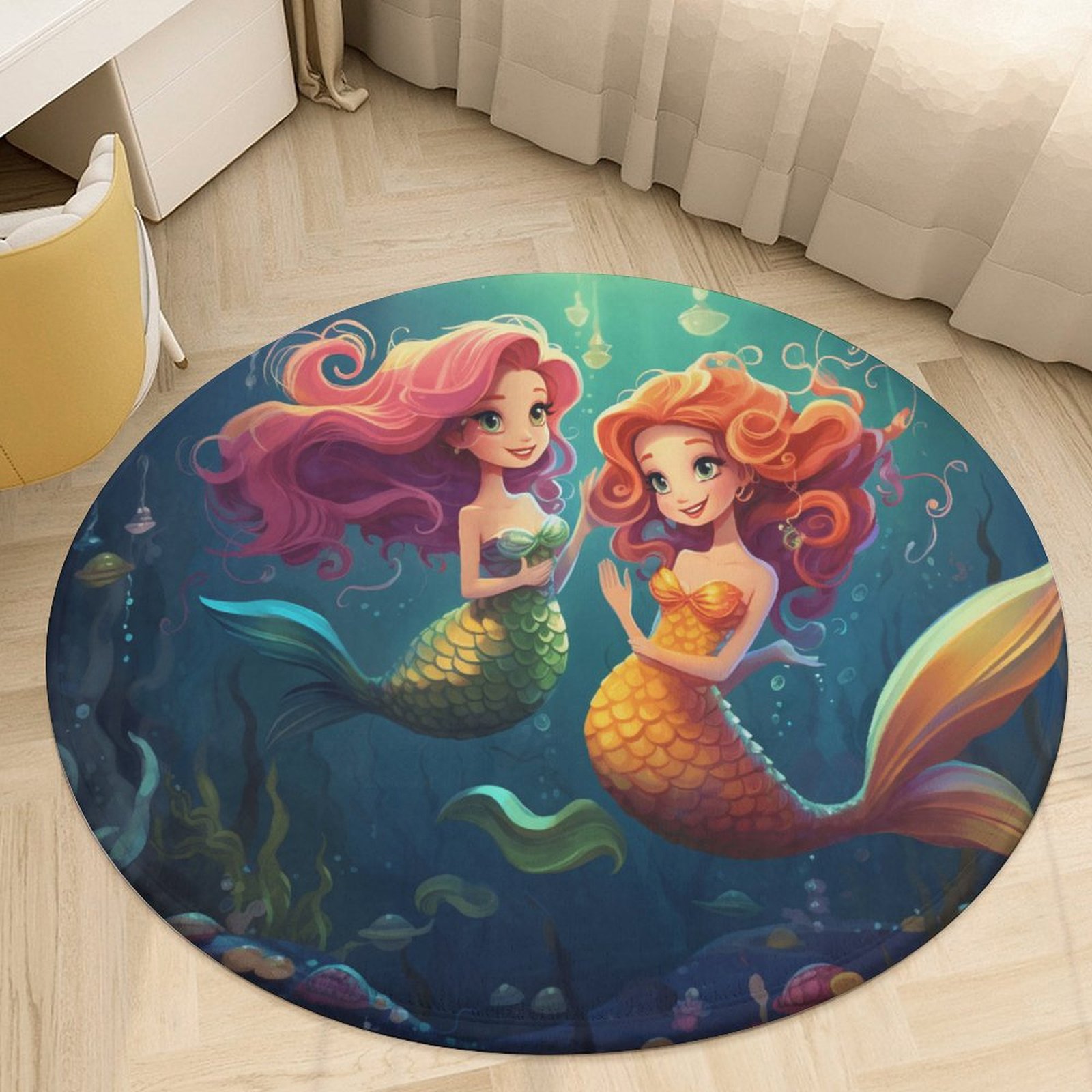 Cartoon Mermaid Seaweed Round Area Rugs for Bedroom Living Room, 6FT ...
