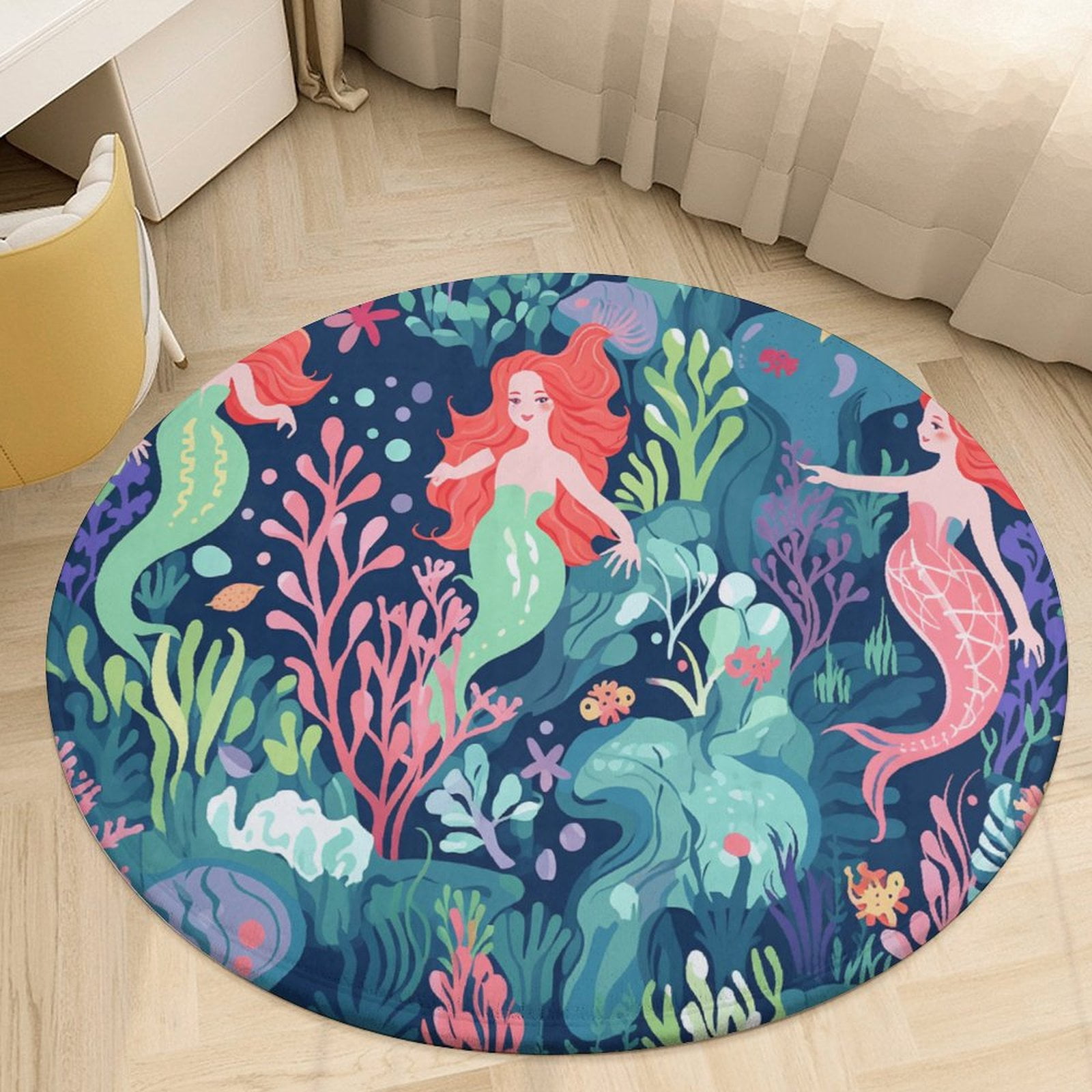 Cartoon Mermaid Seaweed Round Area Rugs for Bedroom Living Room, 6FT ...