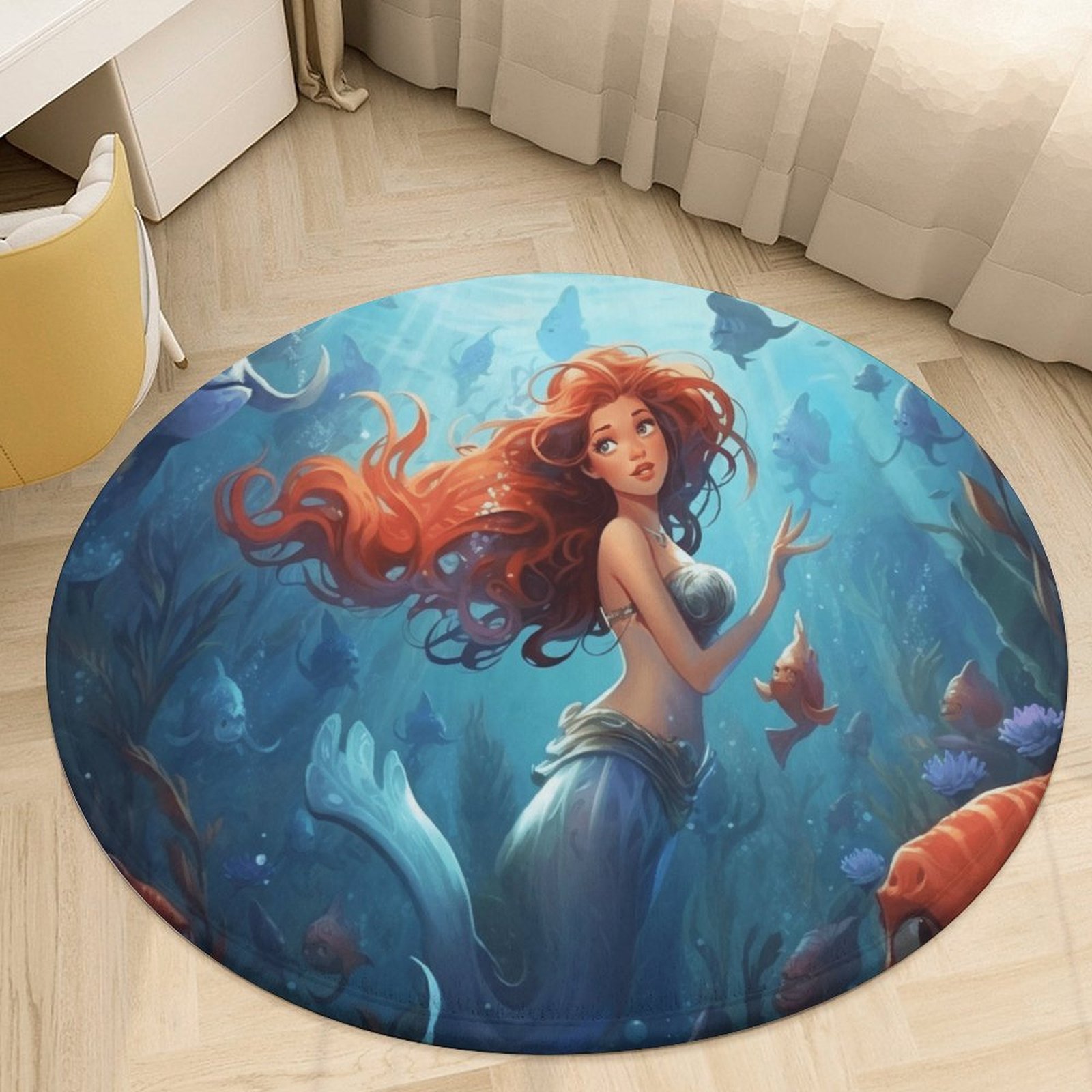 Cartoon Mermaid Seaweed Round Area Rugs for Bedroom Living Room, 6FT ...