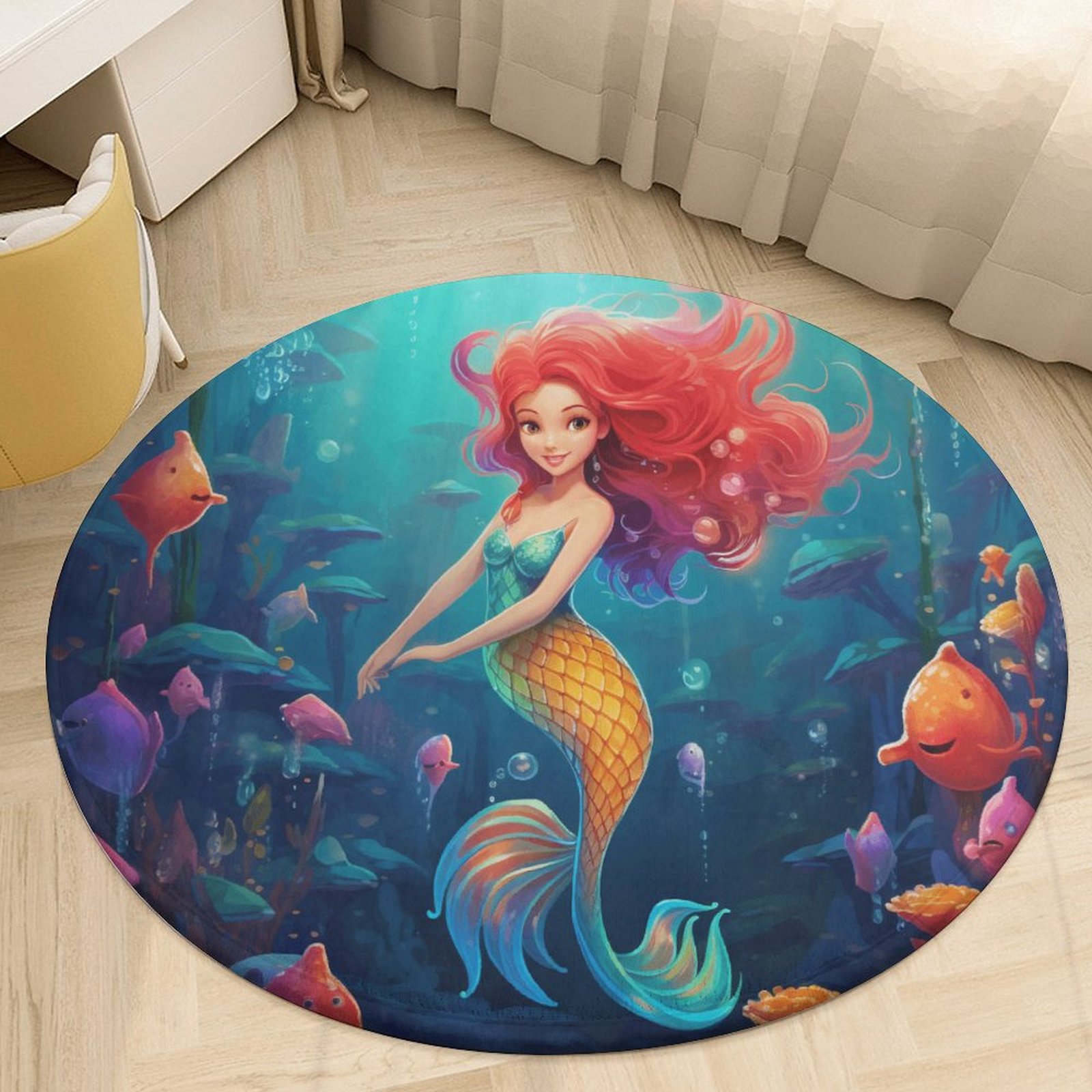Cartoon Mermaid Seaweed Round Area Rugs for Bedroom Living Room, 6FT ...