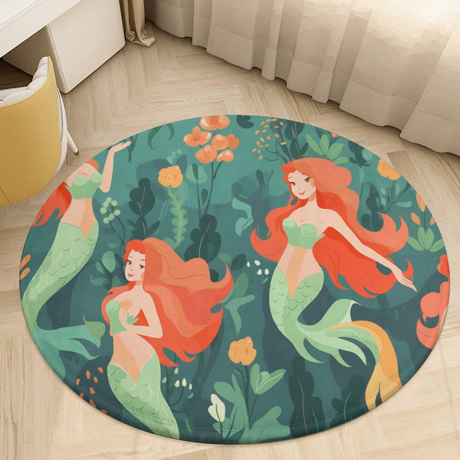 Cartoon Mermaid Seaweed Round Area Rugs for Bedroom Living Room, 6FT ...