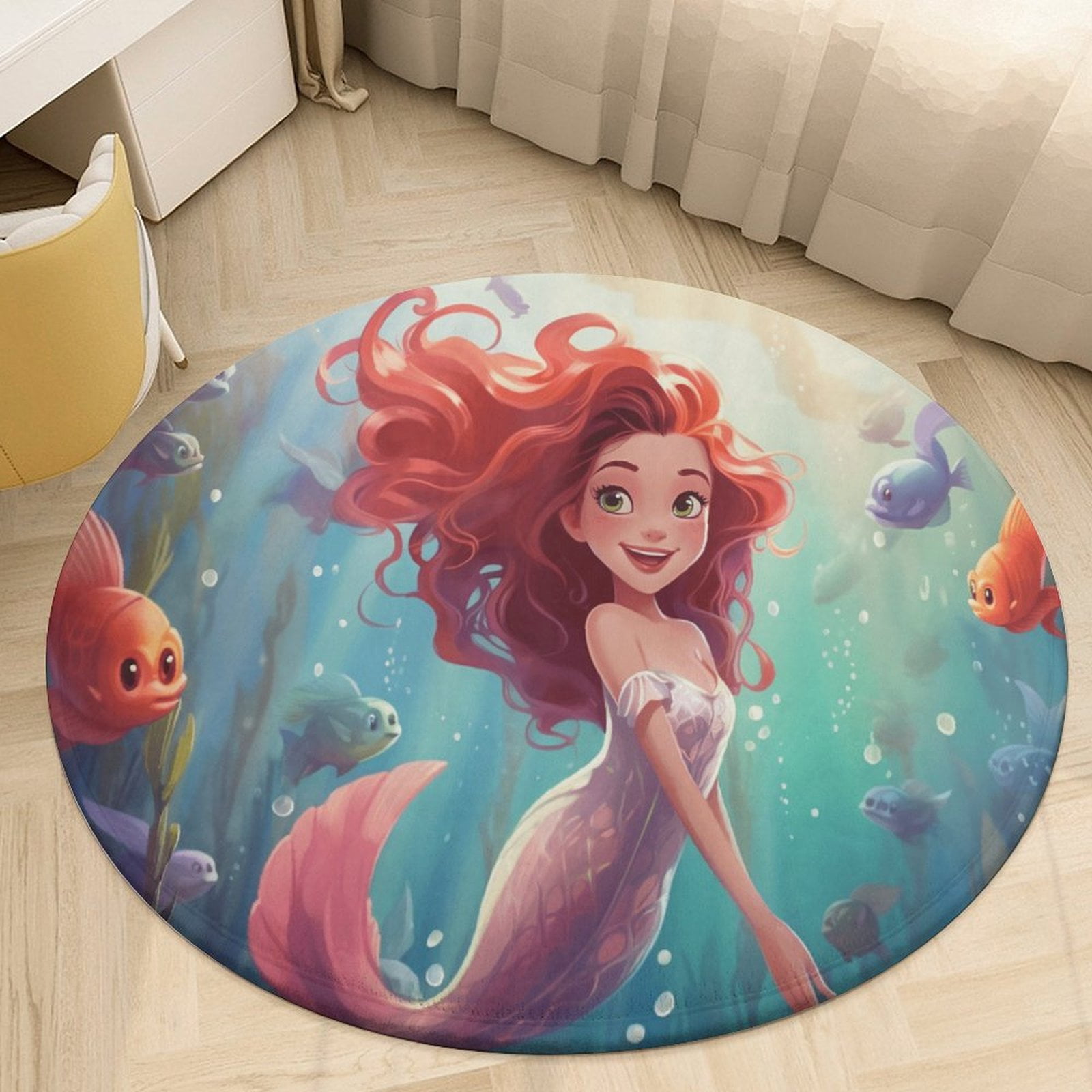 Cartoon Mermaid Seaweed Round Area Rugs for Bedroom Living Room, 6FT ...