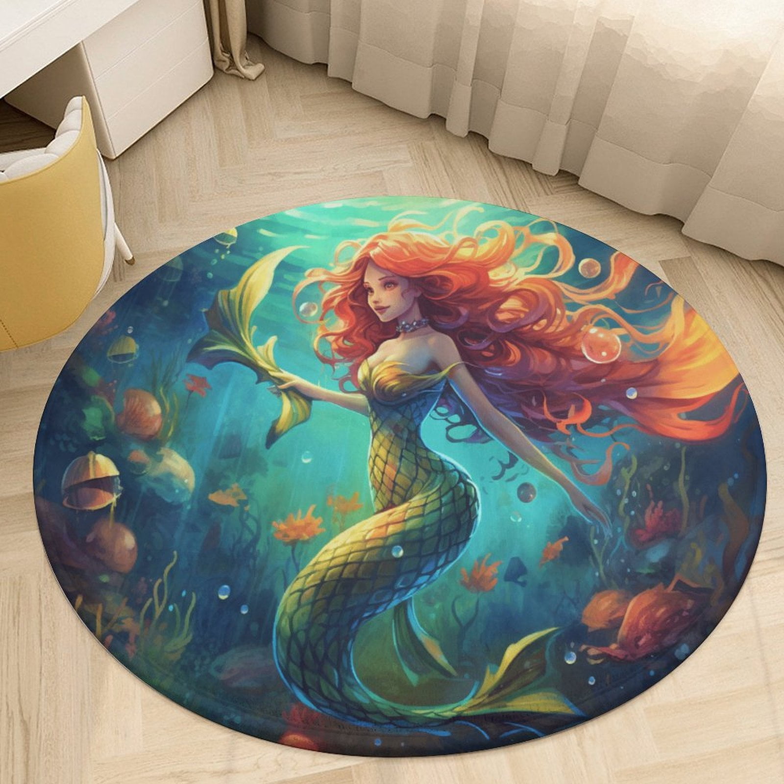 Cartoon Mermaid Seaweed Round Area Rugs for Bedroom Living Room, 6FT ...