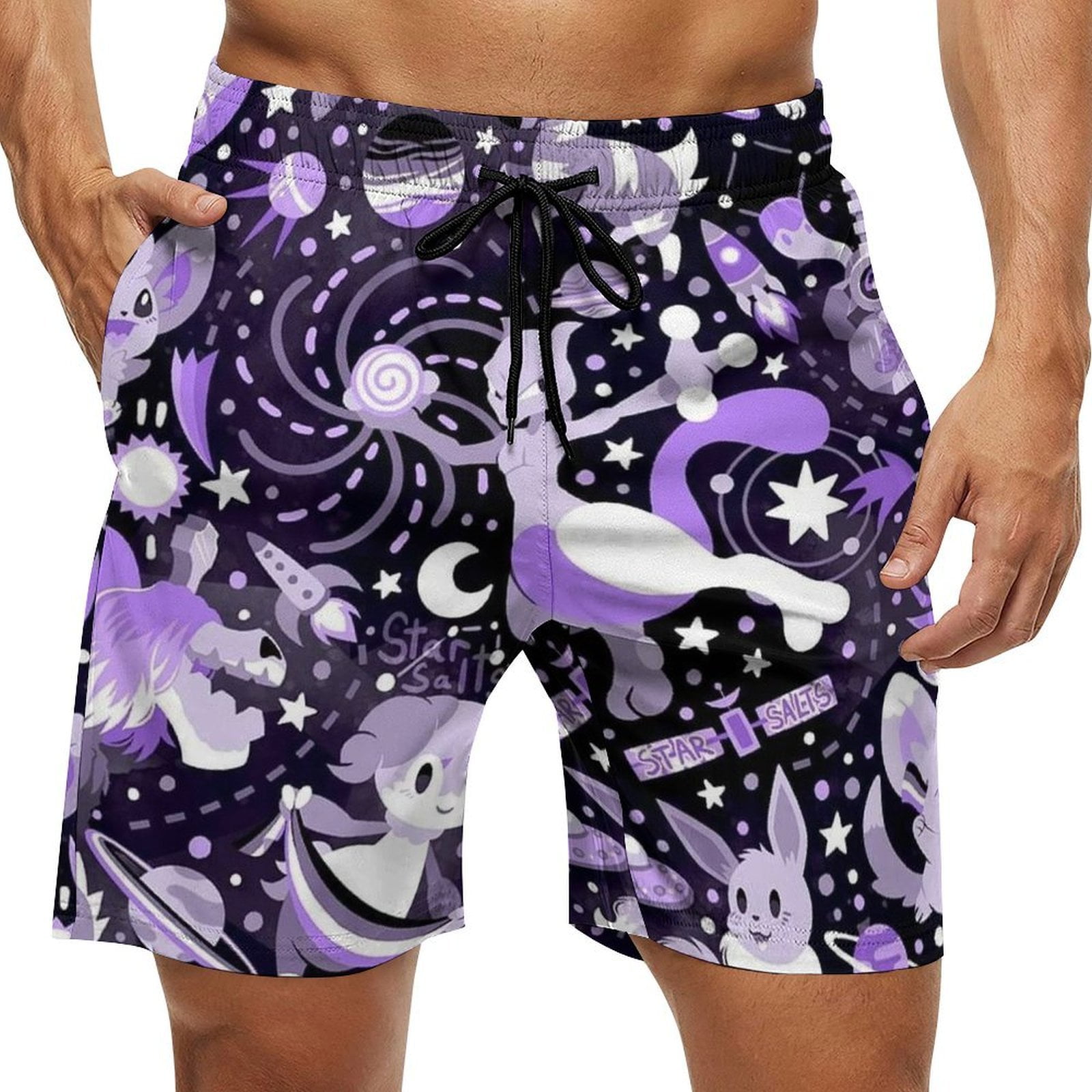 Cartoon Mewtwo Mens Swim Trunks,Quick Dry Board Shorts with Mesh Lining ...