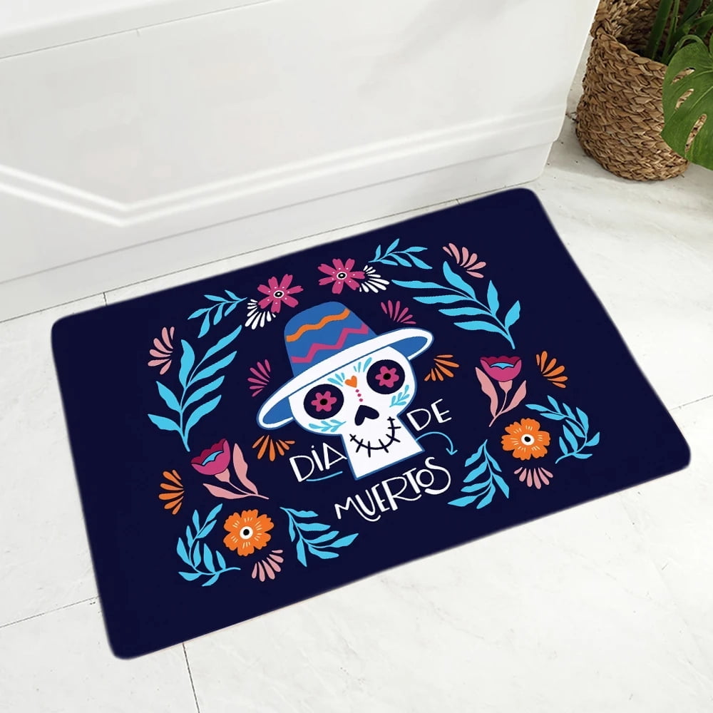 Cartoon Mexico Flower Sugar Skull Print Carpet Day Of The Dead Doormat ...