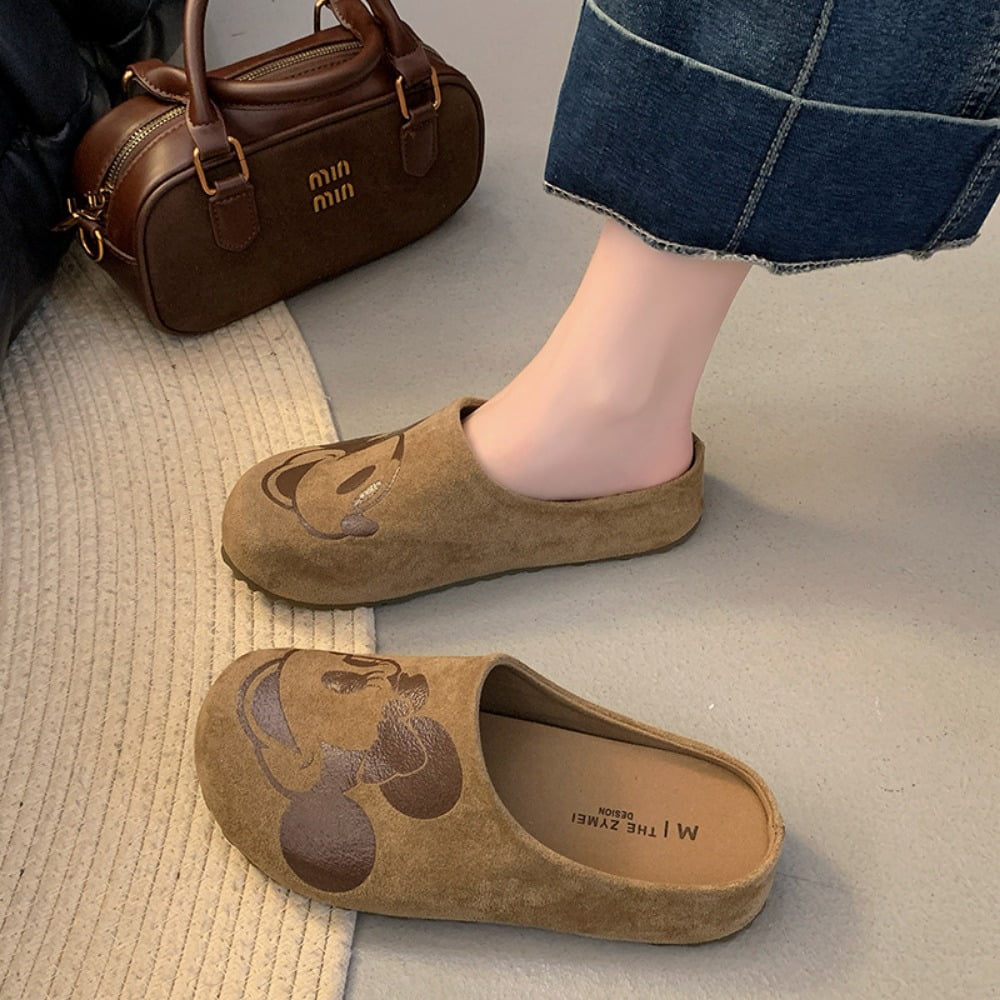 Cartoon Mickey Women Suede Clogs Thick Soled Slippers Slip-on Mules ...