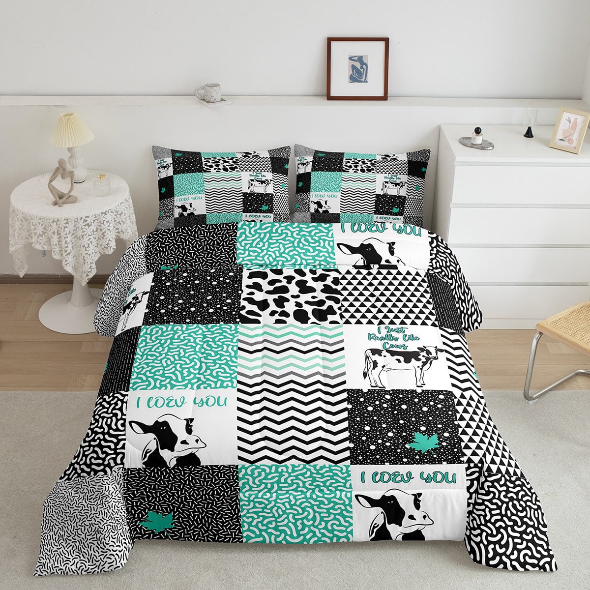 Cartoon Milk Cow Bedding Boys Kawaii Room Decor,Black and White Cow ...