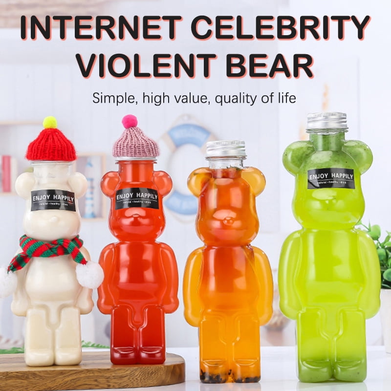Cartoon Milk Tea Bottle Puppet Bear Shaped Transparent Thickened Juice ...