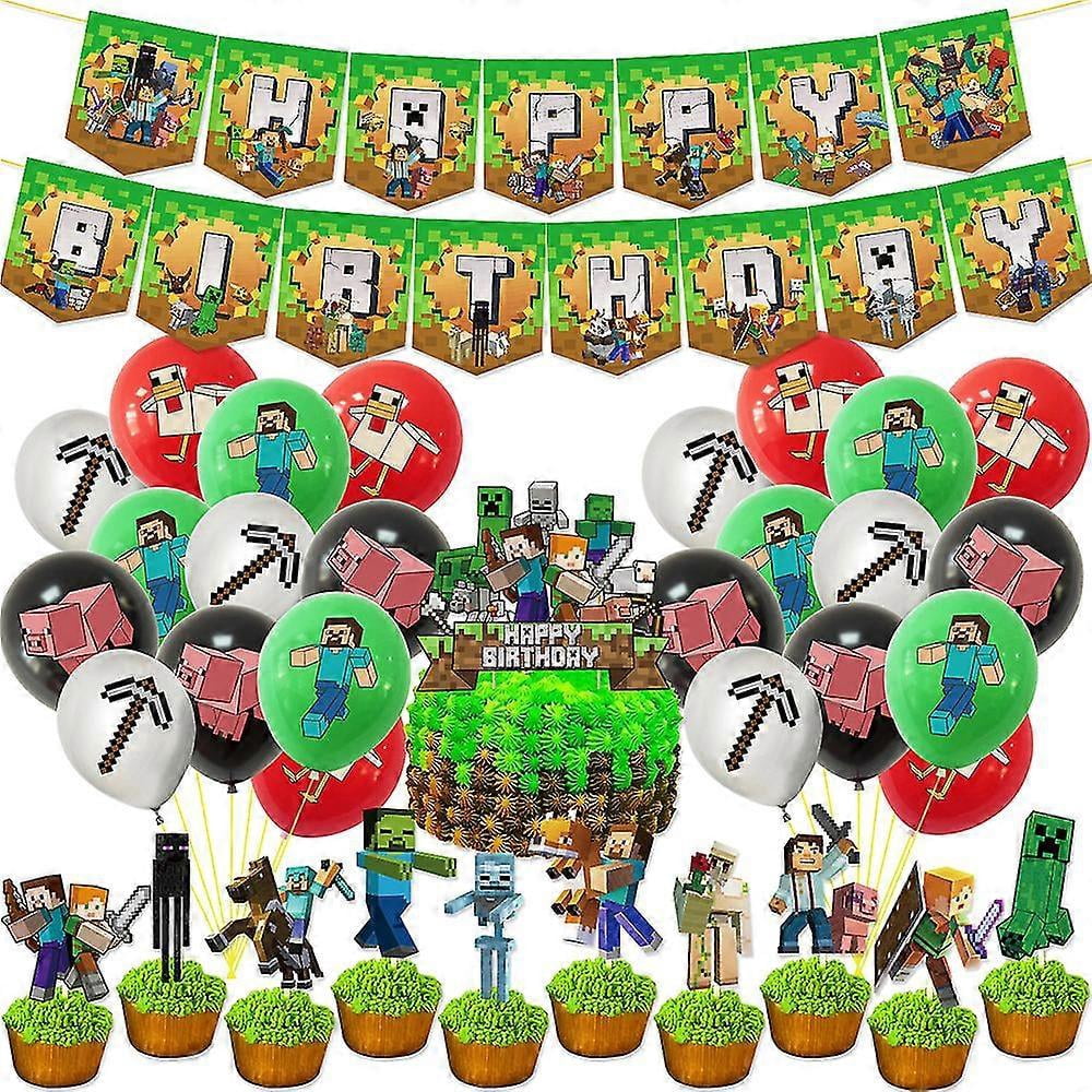 Cartoon Minecraft Kids Boy Girl Birthday Party Balloons Banner Cake ...