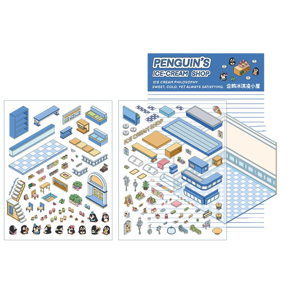 Cartoon Miniature Scene 3D Landscaping Stickers DIY Cabin Scene