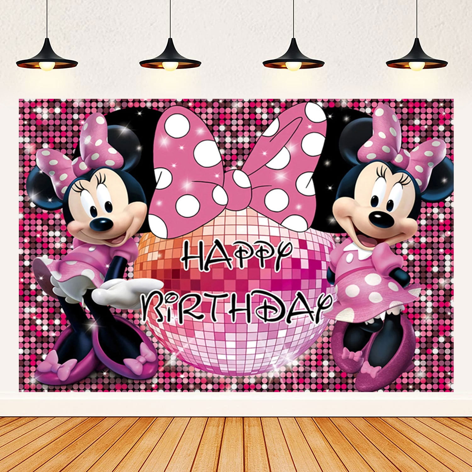 Cartoon Minnie Birthday Backdrop Photography Kids Party Supplies Happy ...