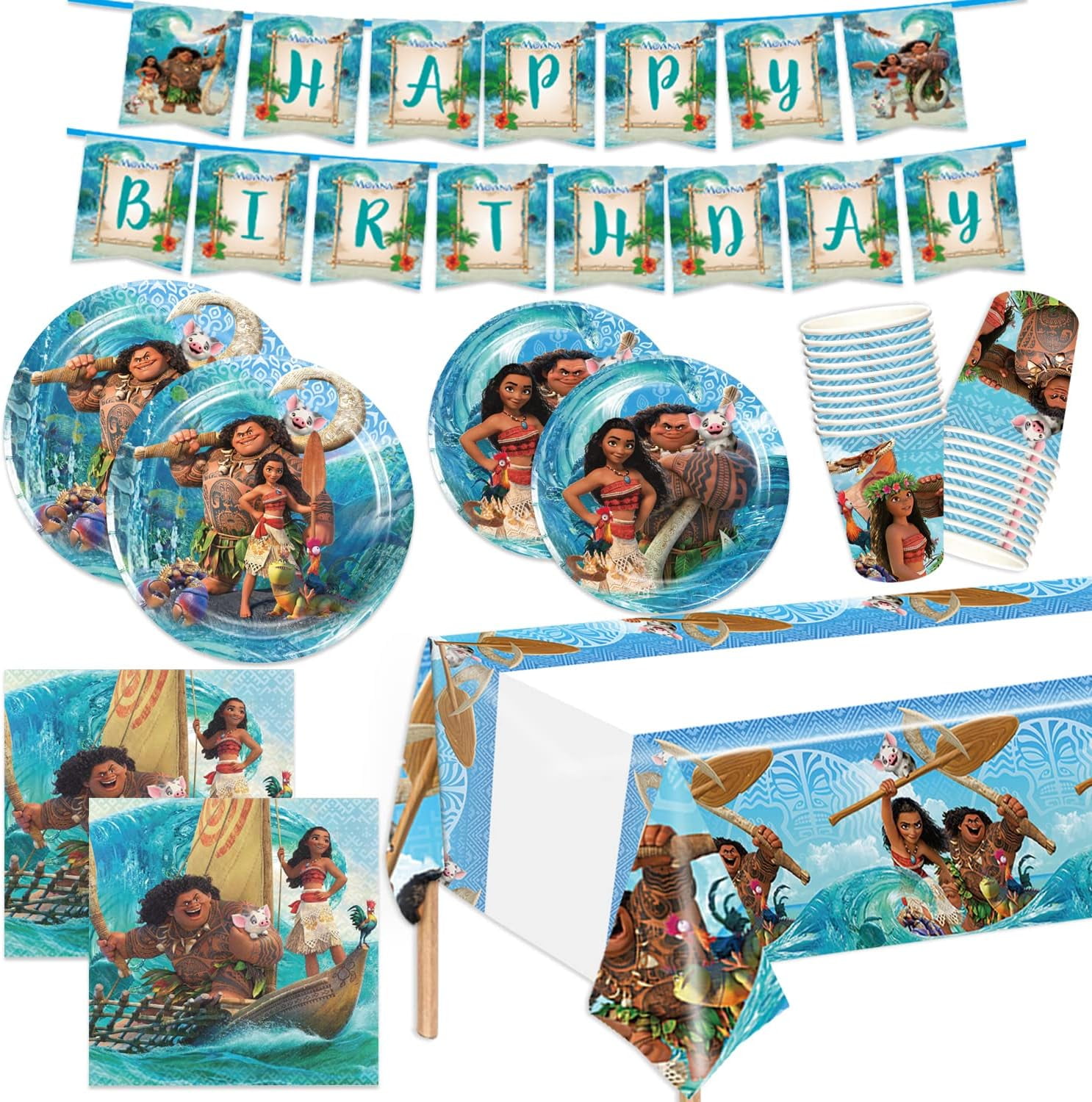 Cartoon Moana Party Supplies Moana Birthday Party Decorations Includes ...