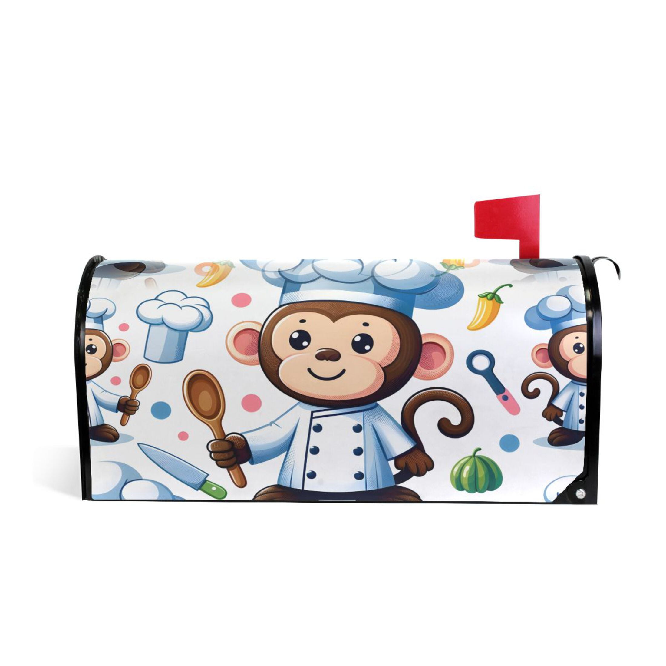 Cartoon Monkey Animal Chef Magnetic Mailbox Covers 25.5" X 21" Post ...