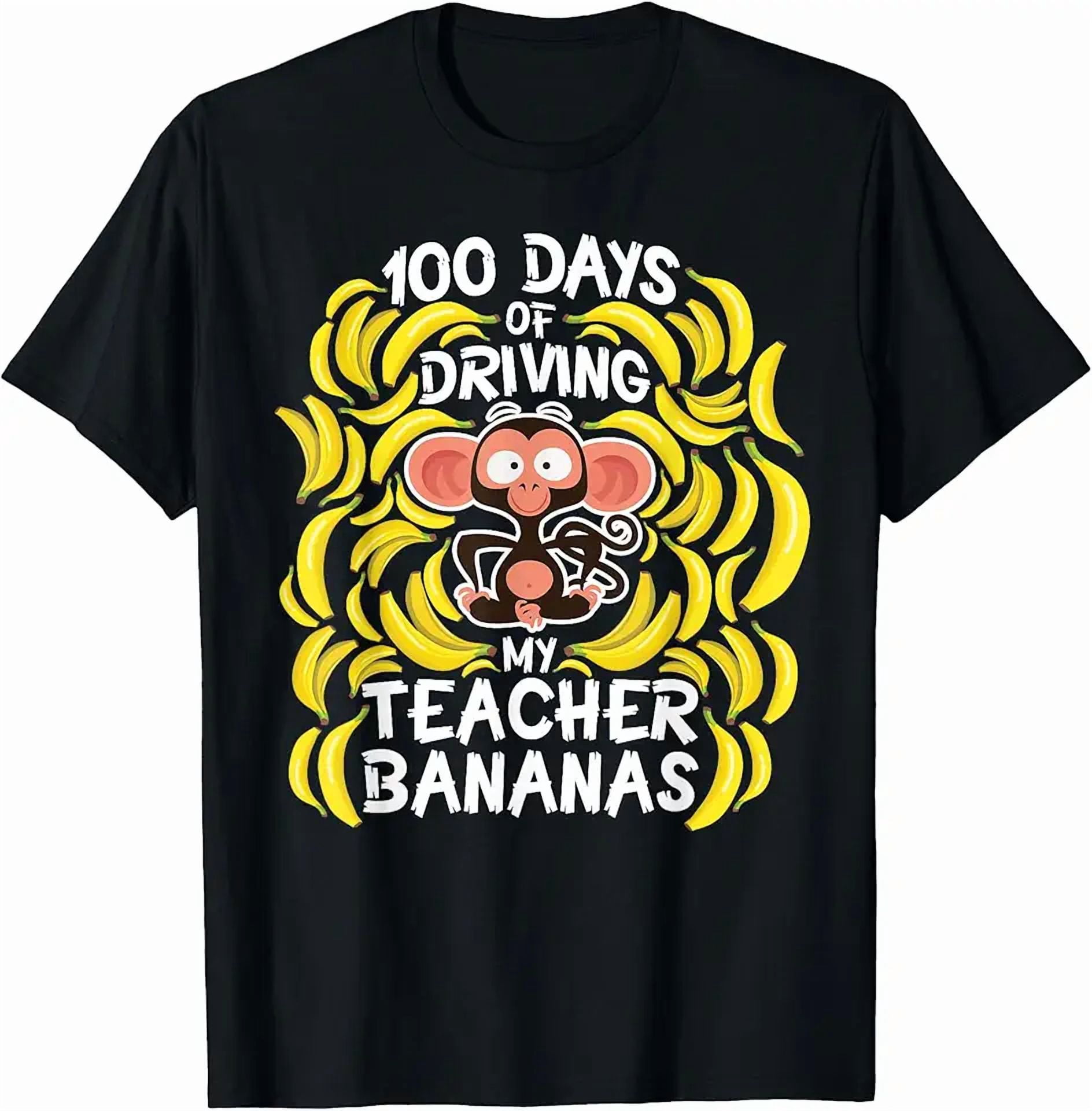 Cartoon Monkey Banana Pun 100 Days of Driving Teacher Unisex Short ...