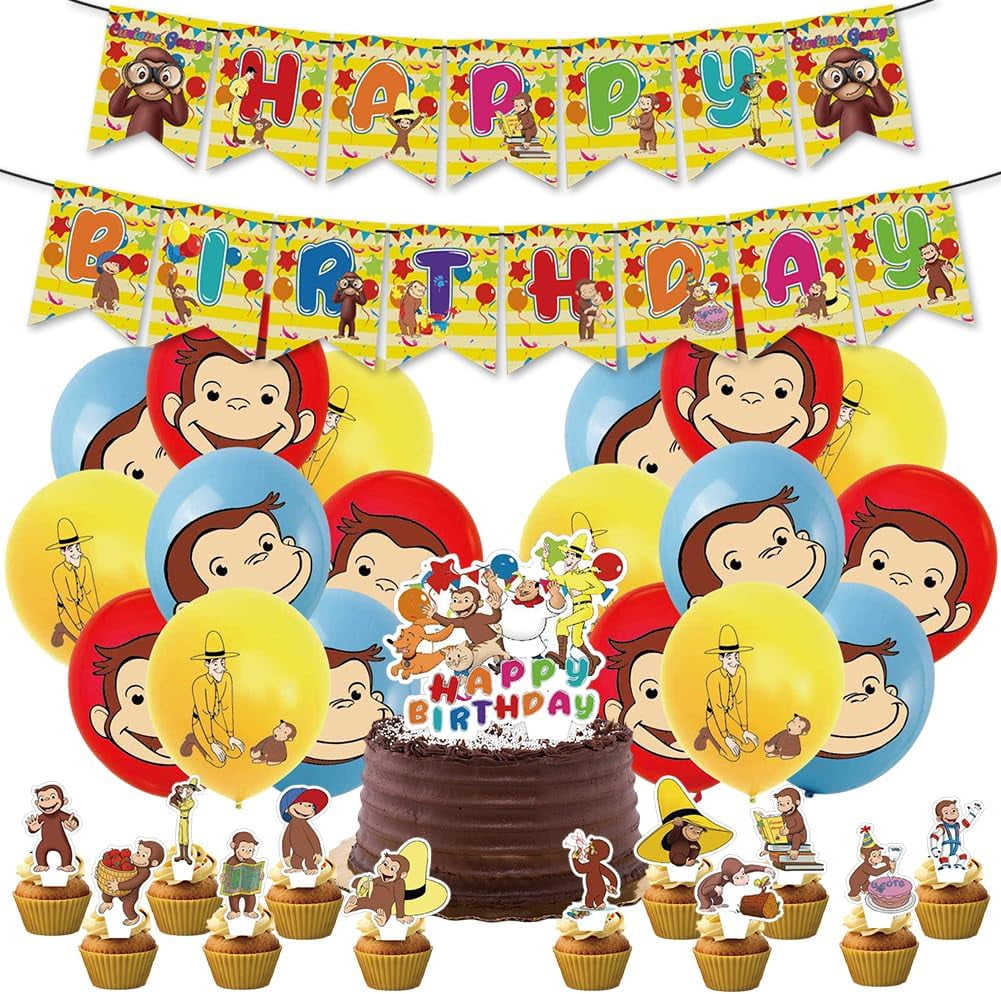 Cartoon Monkey Birthday Party Supplies, Includes Happy Birthday Banner ...