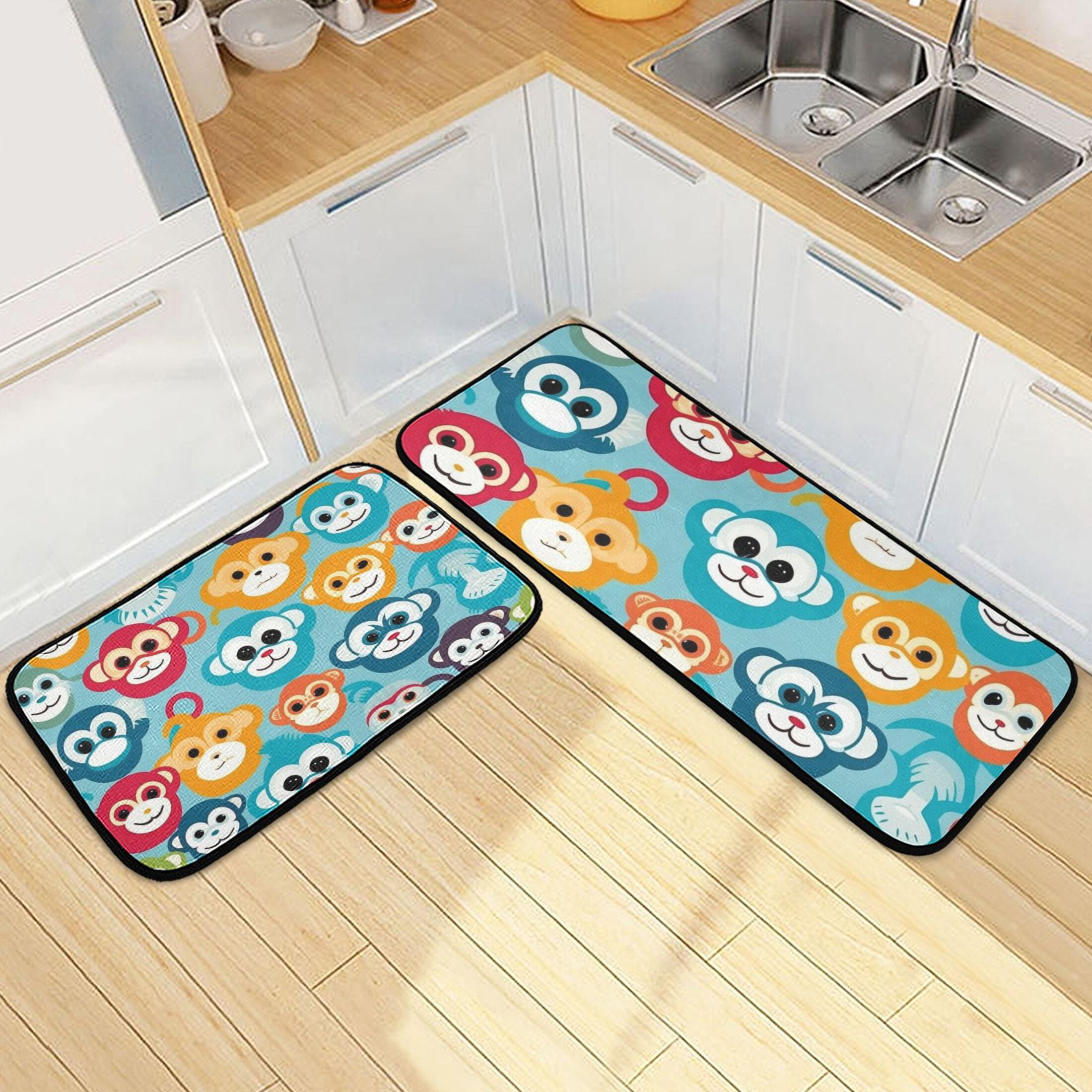 Cartoon Monkey Cute Kitchen Rugs Set of 2 Non Slip Floor Foam Mat ...