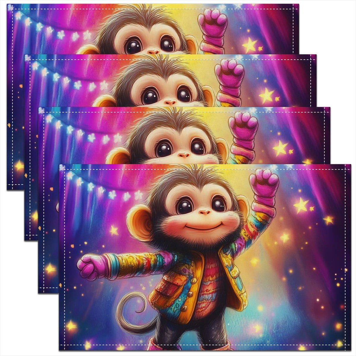 Cartoon Monkey Placemats Colorful Rainbow Neon Table Mats Kitchen Table ...