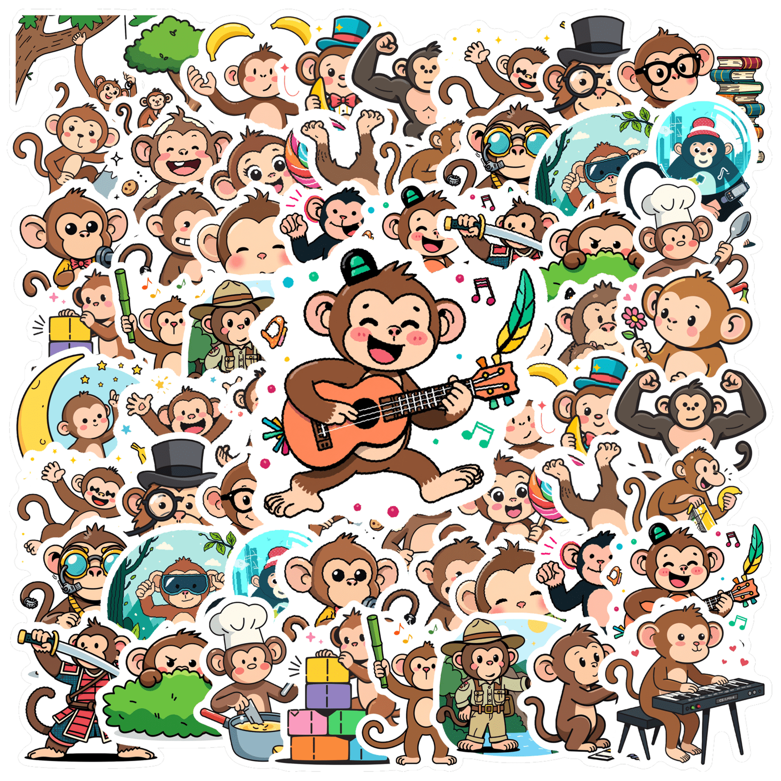 Cartoon Monkey Stickers Animal Fun Children Stickers for Phone Luggage ...