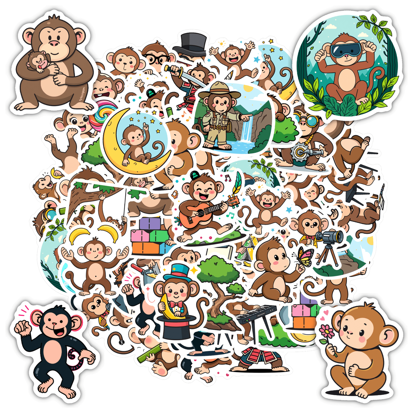 Cartoon Monkey Stickers Animal Fun Children Stickers for Phone Luggage ...