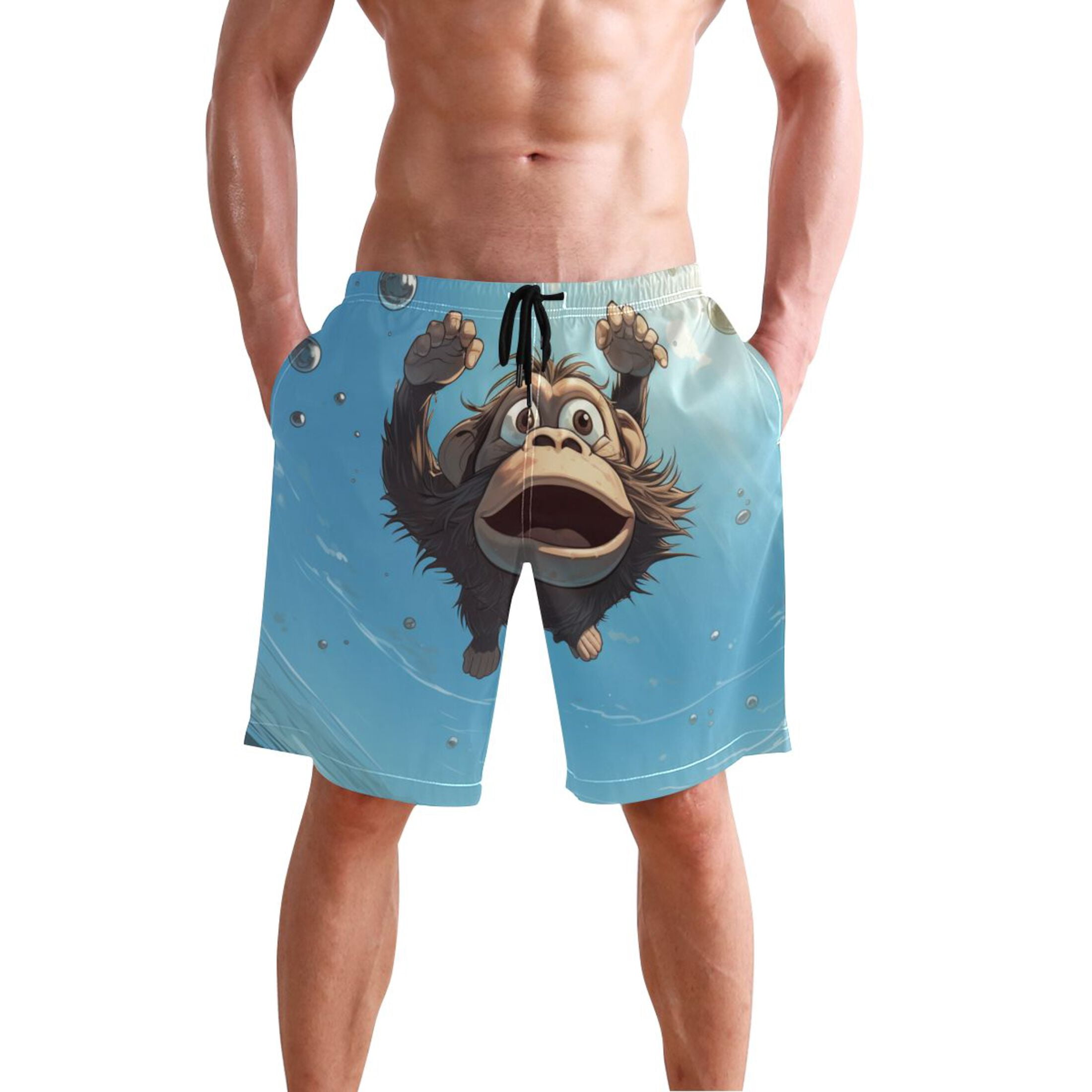 Cartoon Monkey Swimming Men's Swim Trunks Beach Shorts Bathing Bottoms ...