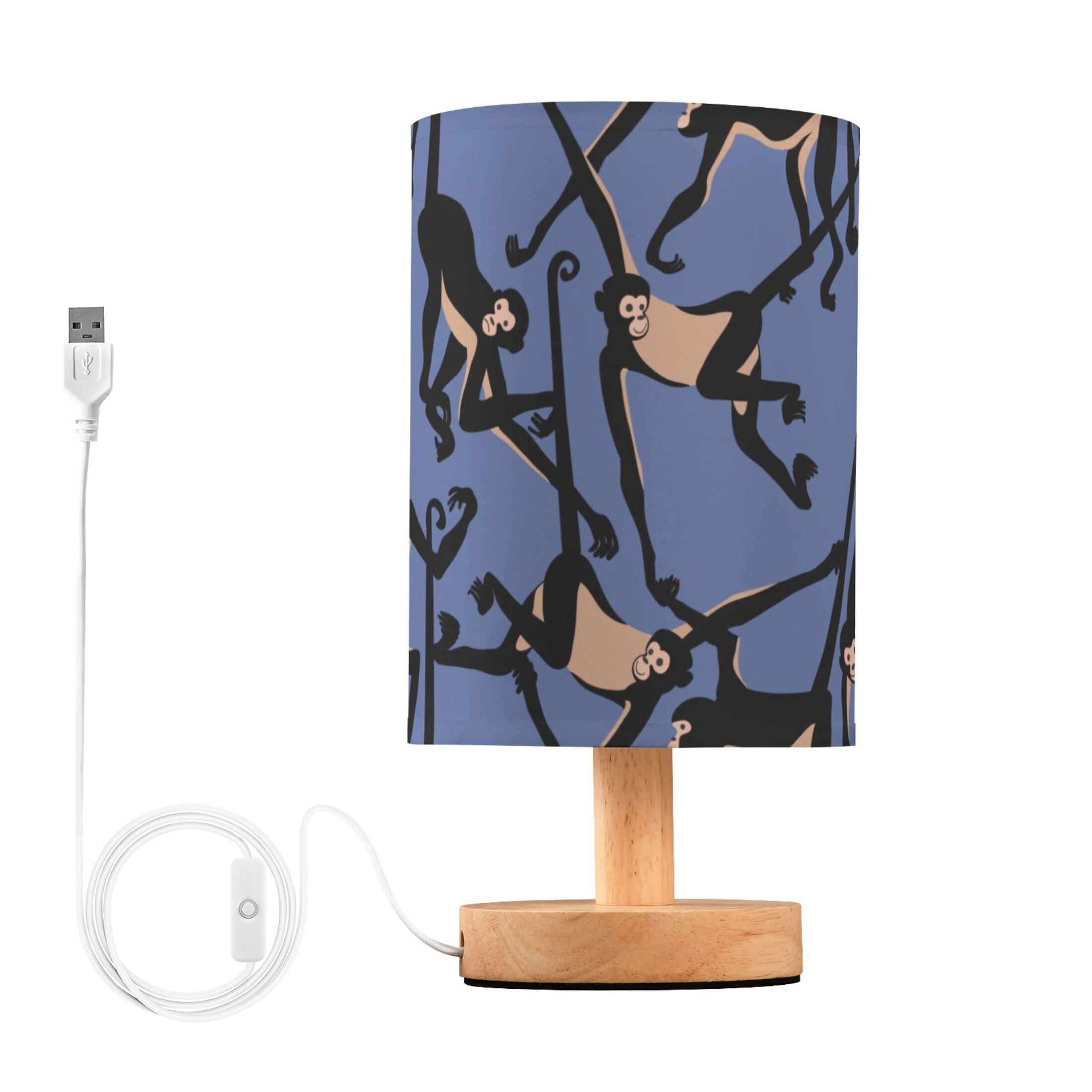 Cartoon Monkeys on Blue Bedside Table Lamp LED Warm Lights with USB ...