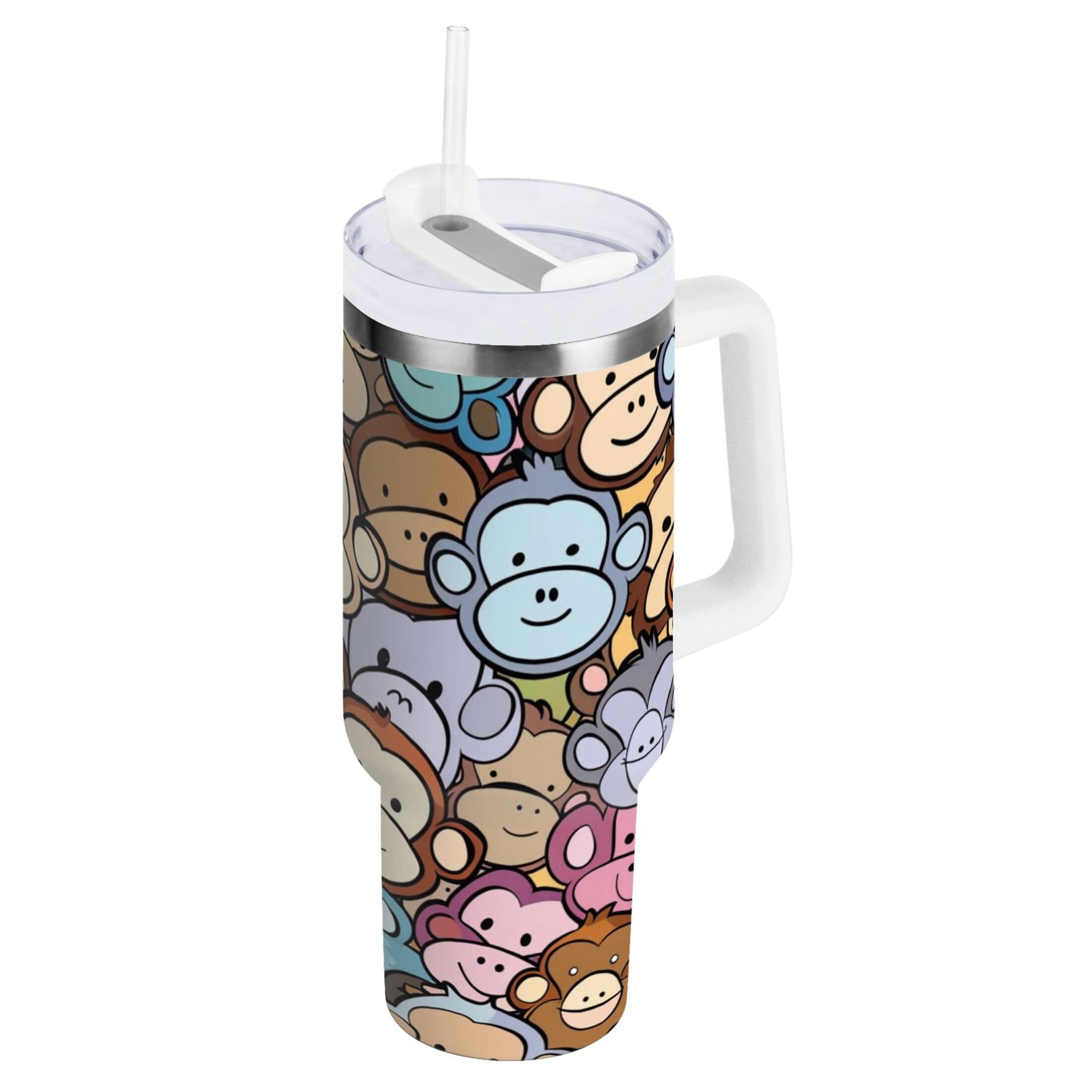 Cartoon Monkeys Face 40 oz Tumbler with Handle and Straw Lid Vacuum ...