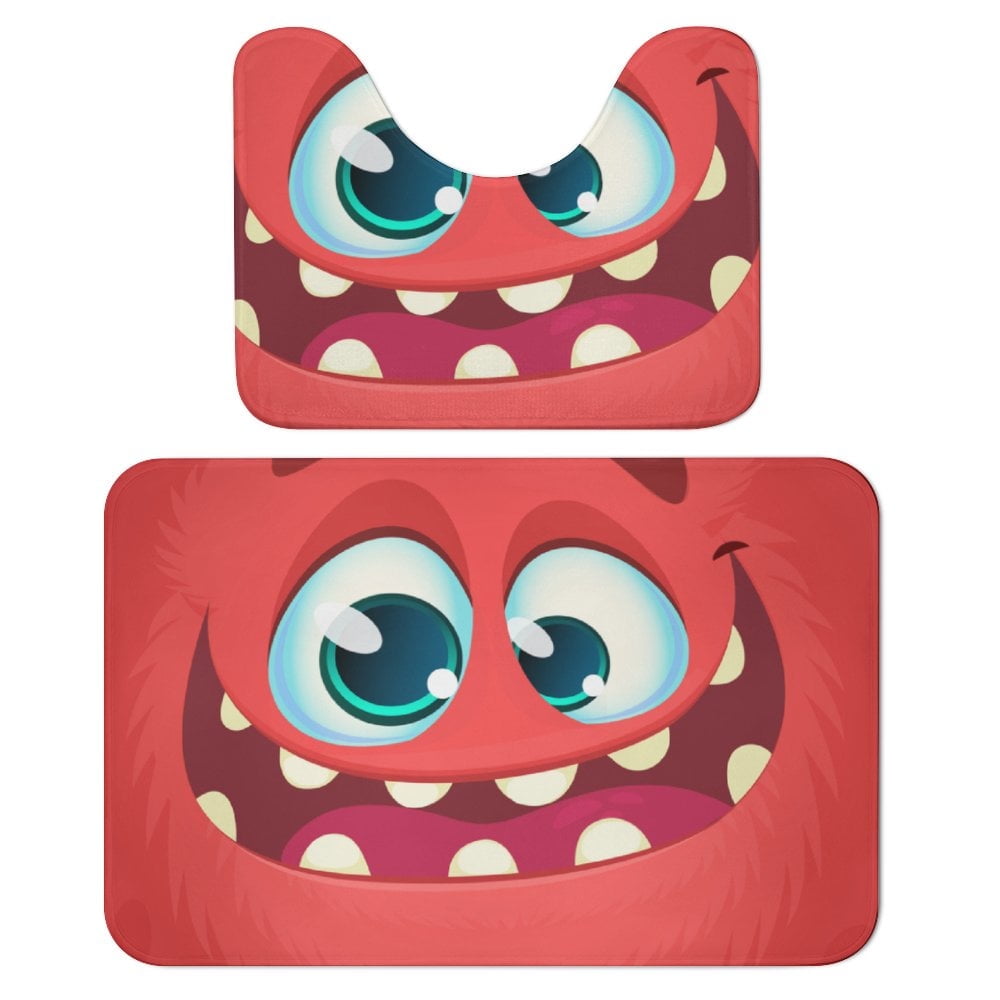 Cartoon Monster Face Bathroom Rugs Set 2 Pieces, Bathroom Set - Quick ...