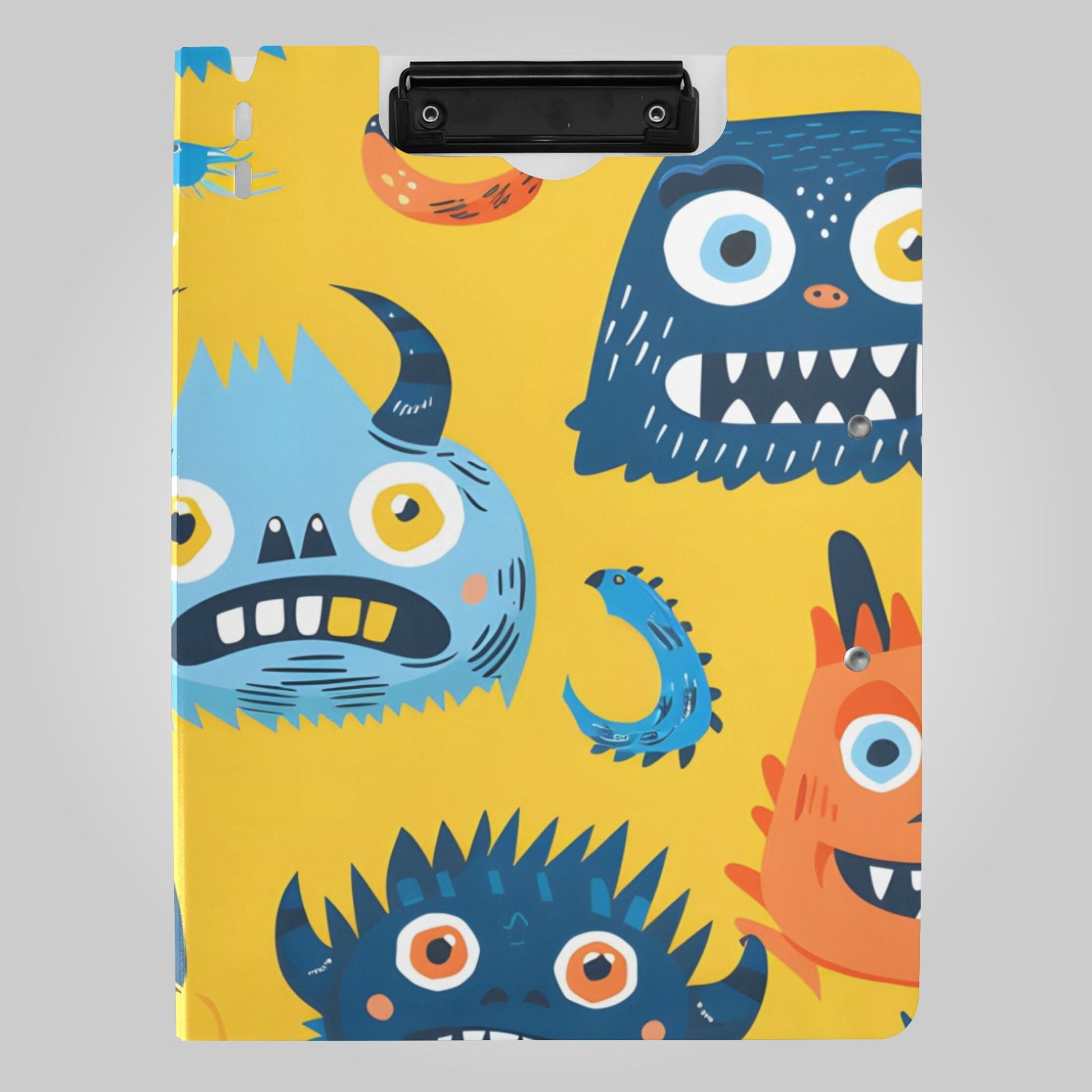 Cartoon Monster Faces Foldable Binder Folder Clipboard with Pen Slot ...