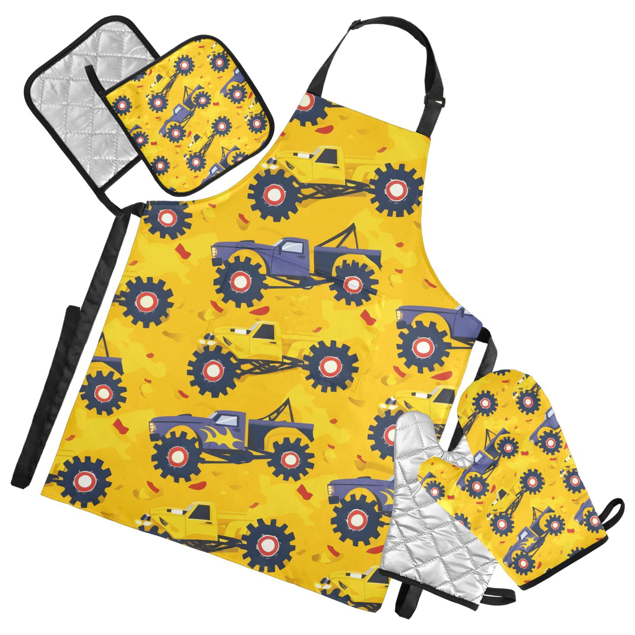 Cartoon Monster Truck 5 Pcs Kitchen Set Heat Resistant Oven Mitts and ...