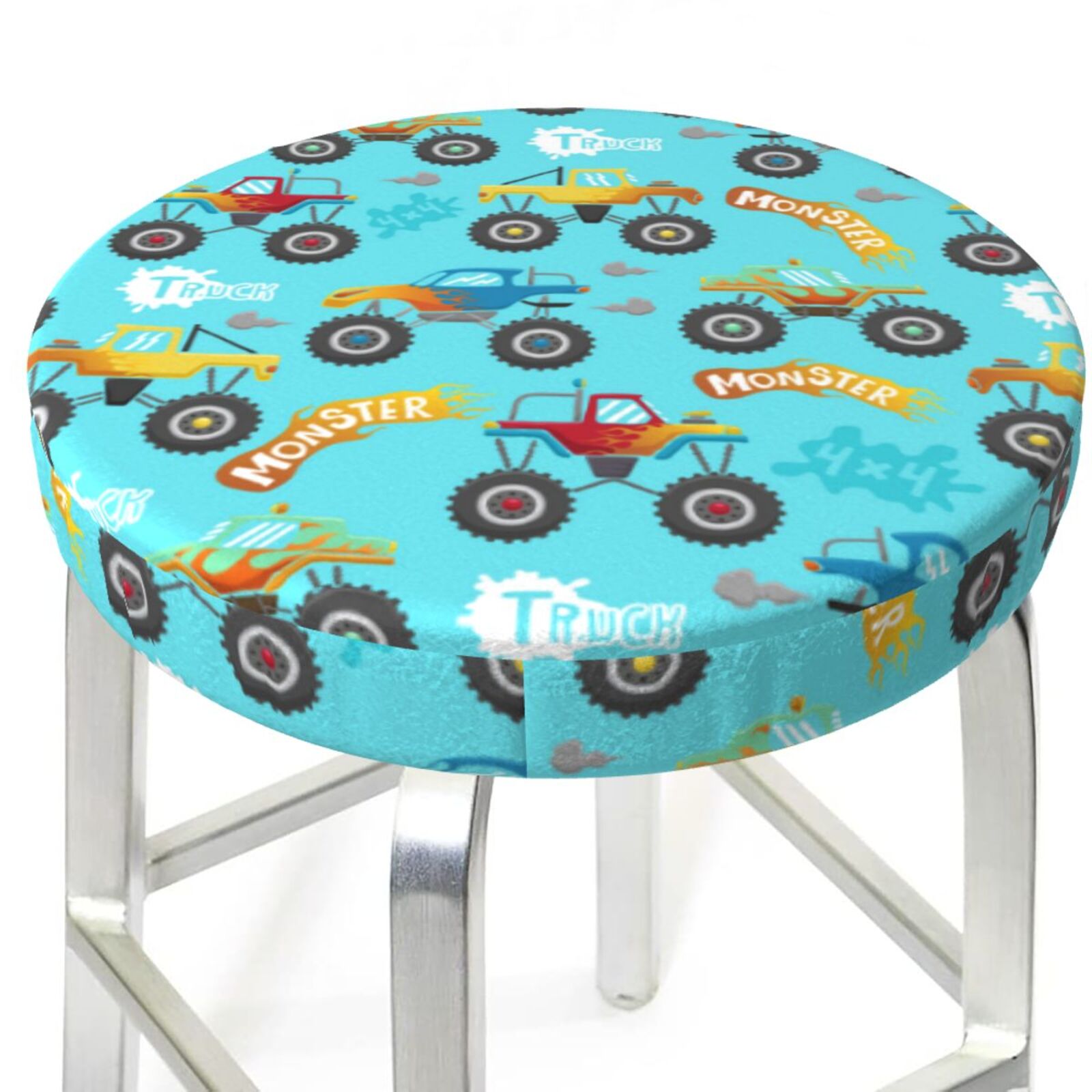 Cartoon Monster Truck Bar Stool Covers - Stretch Round Seat Covers with ...