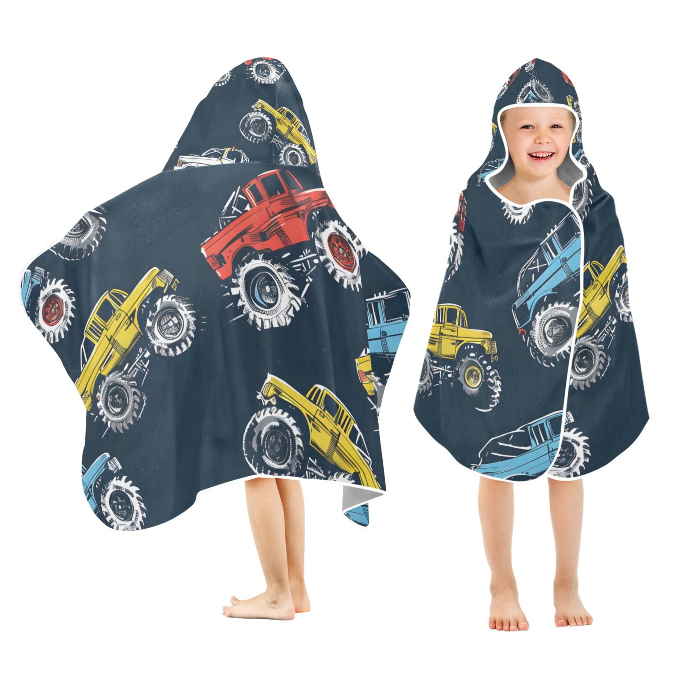 Cartoon Monster Trucks Comic Kids Hooded Beach Towel Baby Bath Poncho Towels with Hood Absorbent ...