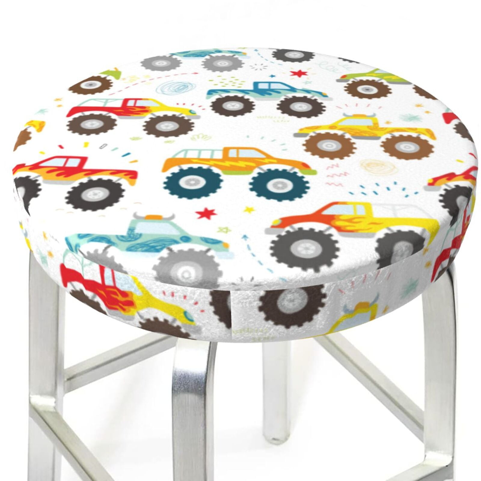 Cartoon Monster Trucks Round Bar Stool Covers, Soft Velvet Bar Stool ...