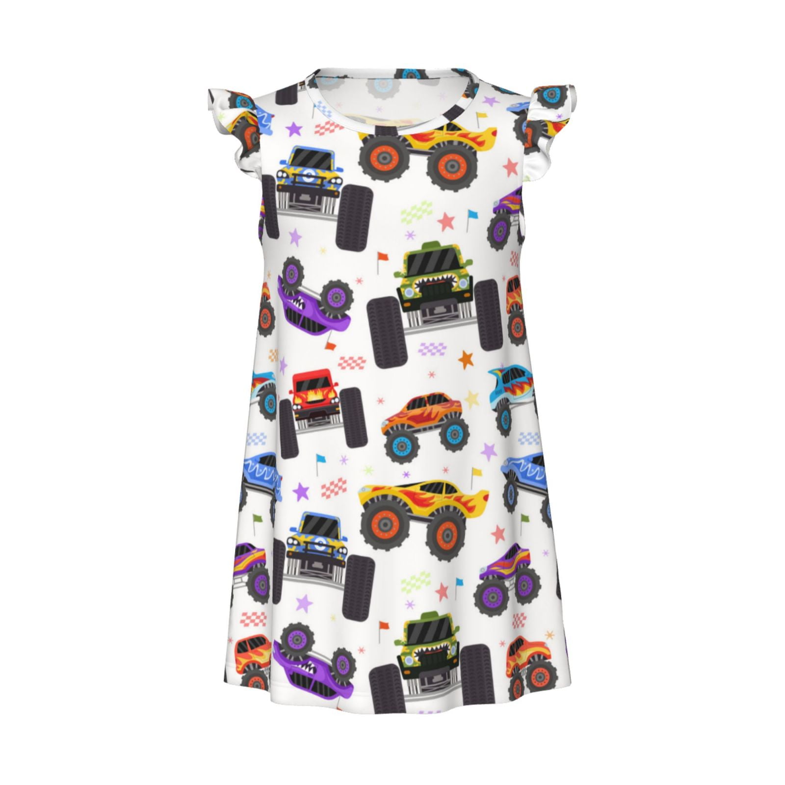 Cartoon Monster Trucks1 Girls Nightgowns, Flutter Sleeve Pajamas ...