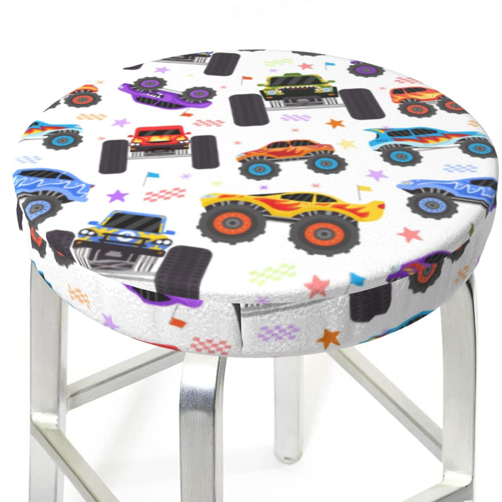 Cartoon Monster Trucks1 Round Bar Stool Covers, Soft Velvet Bar Stool ...