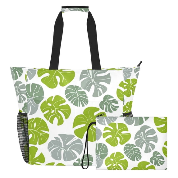 Cartoon Monstera Leaves Beach Bag Travel Tote Bag Reusable Shopping Bag ...