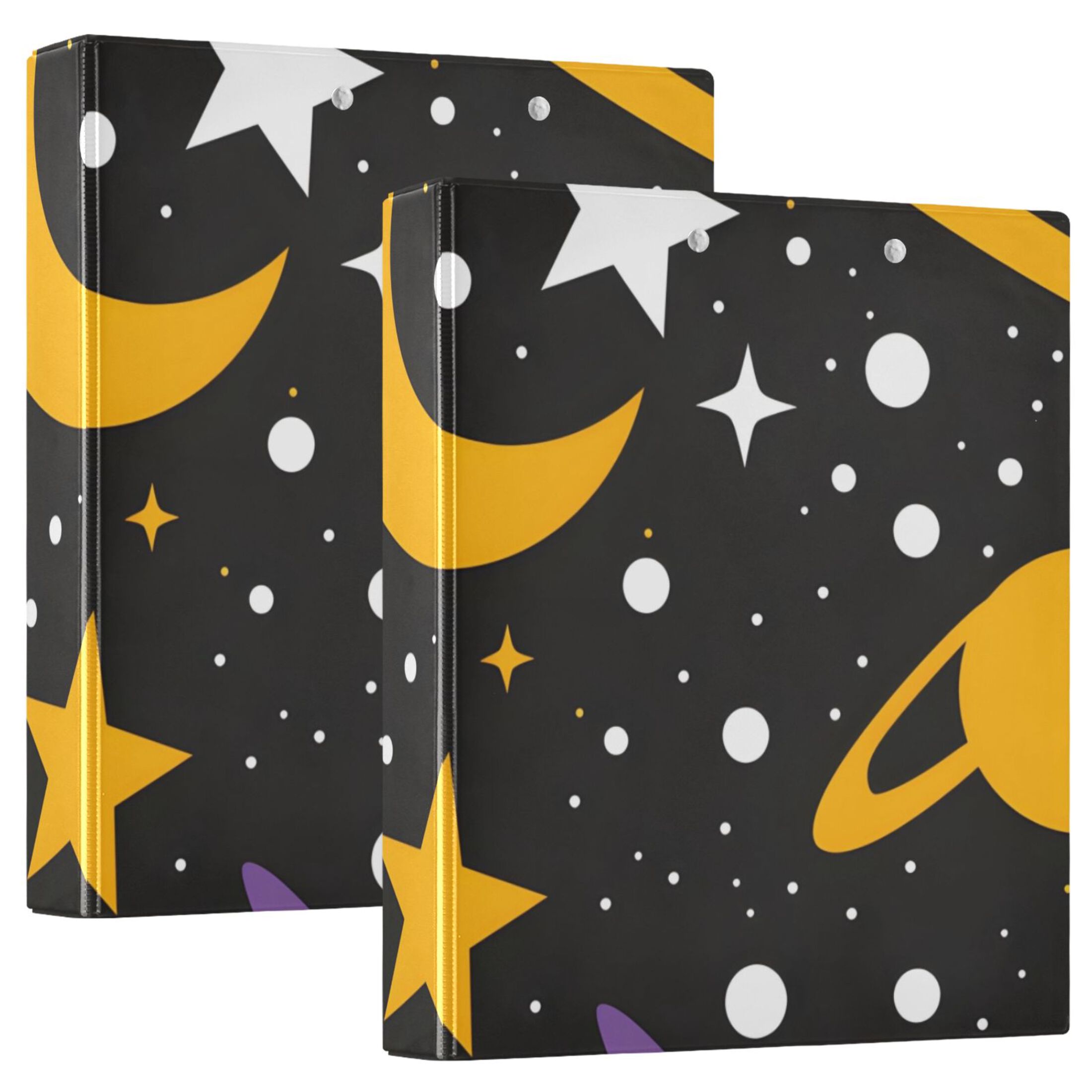 Cartoon Moon Stars Planets Cute Round Ring Binder 3 Rings 1.5" Capacity ...