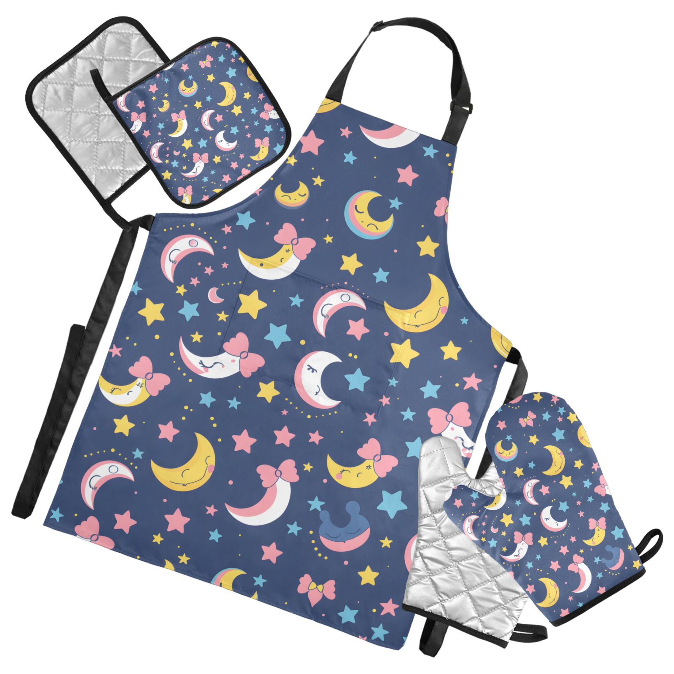 Cartoon Moon and Star 5 Pcs Kitchen Set Heat Resistant Oven Mitts and ...