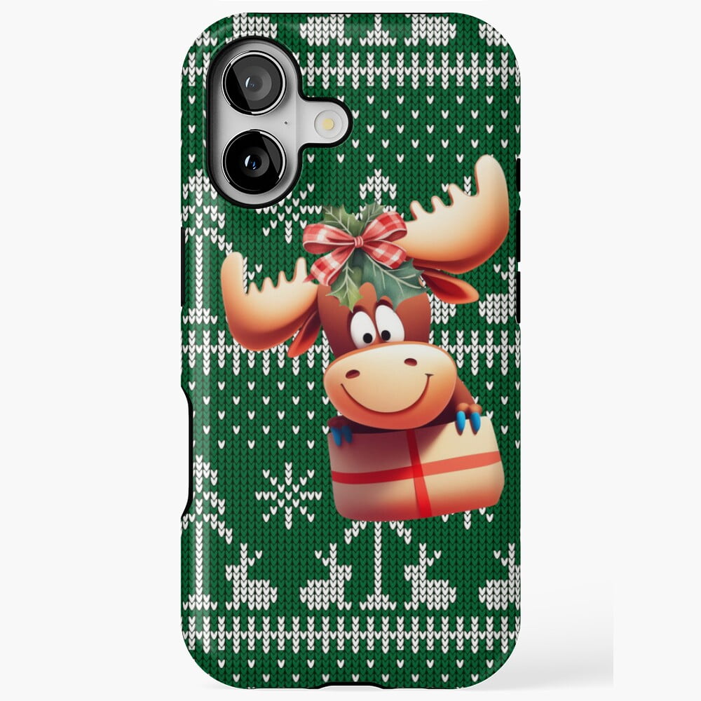 Cartoon Moose Christmas Gift Green Knit Phone Case 17 16 15 14 13 12 11 ...