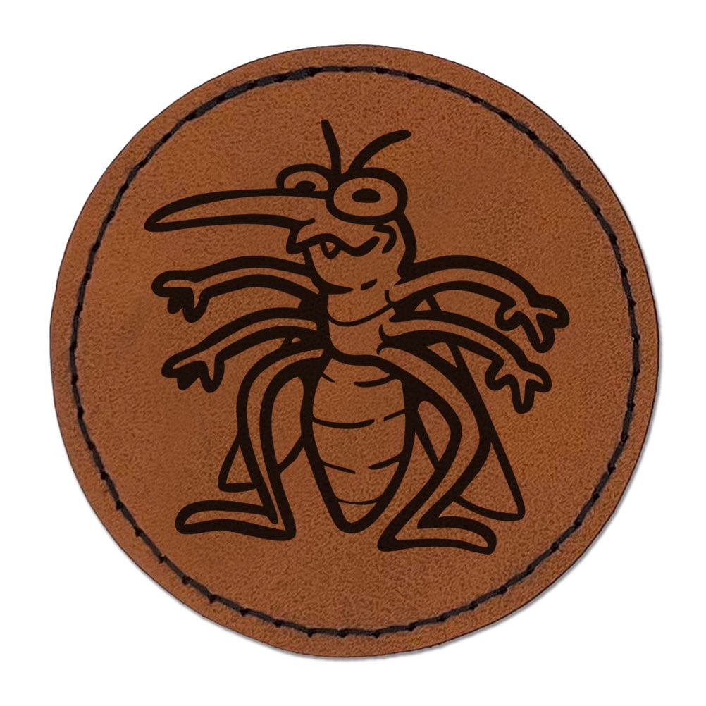 Cartoon Mosquito Pest Bug Fly Annoying Round Iron-On Engraved Faux ...