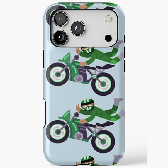 Cartoon Moto Rider Peace Sign Green Motorcycle Pattern for iPhone Case ...