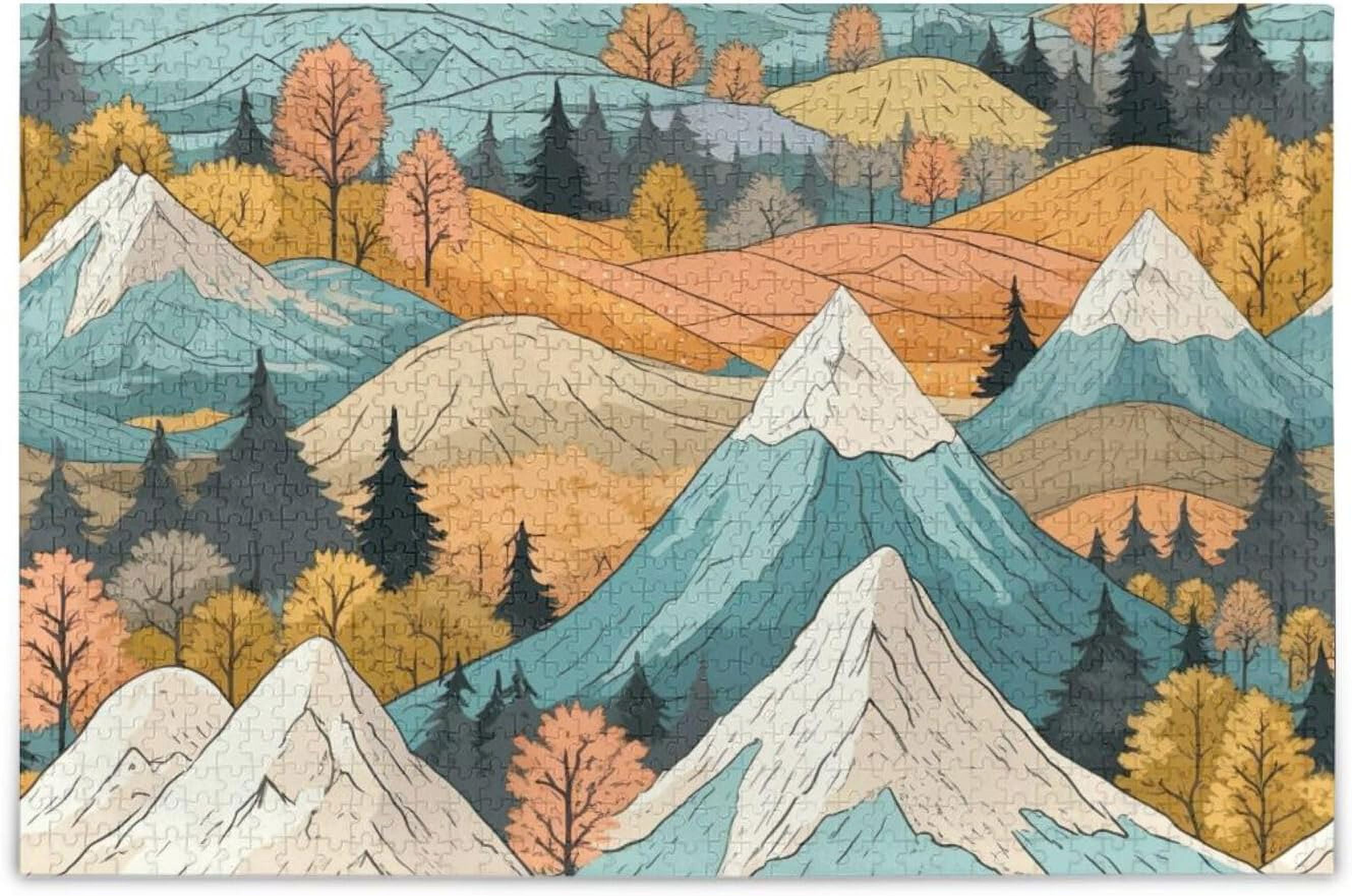 Cartoon Mountain Pattern Puzzle 1000 Pieces - Wooden Jigsaw Puzzles for ...