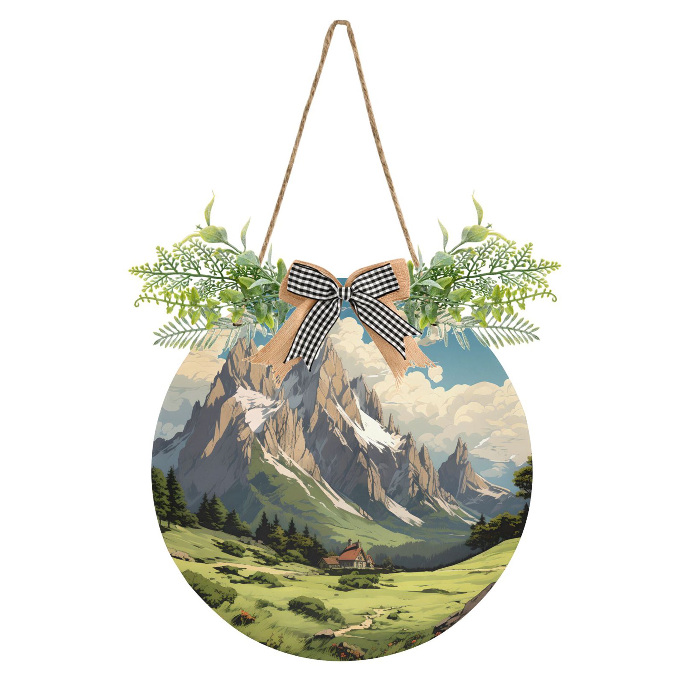 Cartoon Mountain and Forest Welcome Front Door Sign Round 12 inch Porch ...